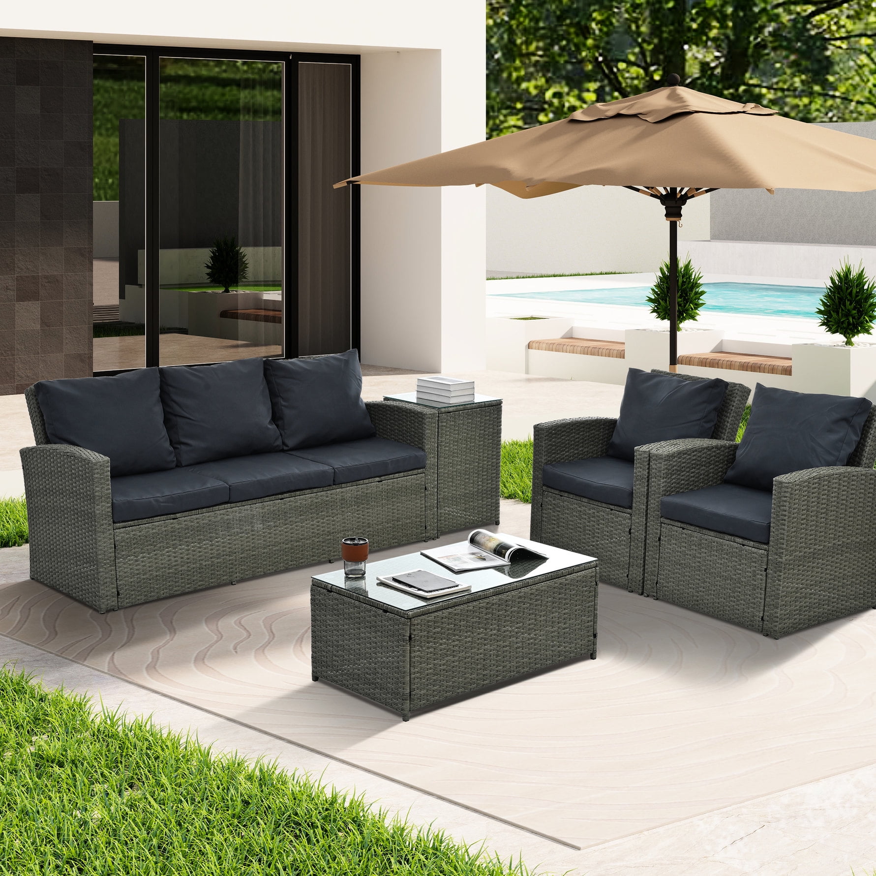 Square Metal Frame & PE Wicker - UV - resistant Rattan - Backyard Relax ...