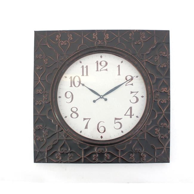 Square Metal Wall Clock with Embossed Intricate Carvings, Bronze ...