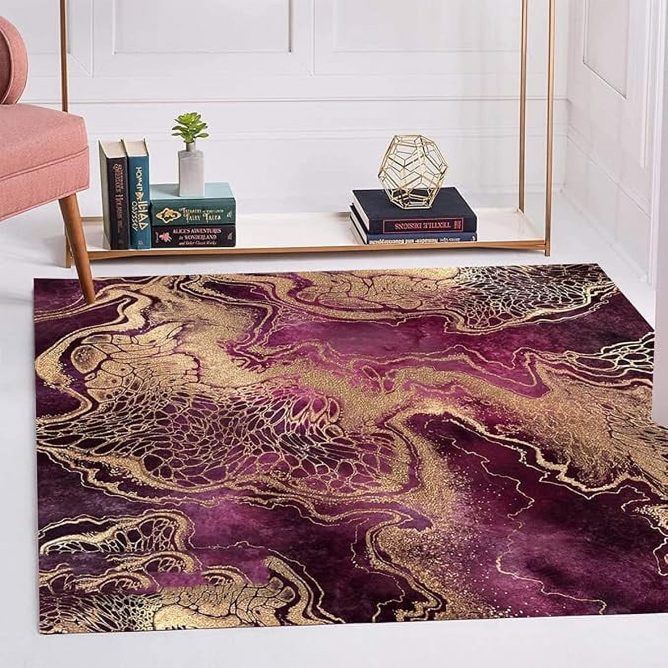 Square Modern Abstract Area Rugs Gold Marble Pattern Carpet For Living ...