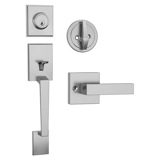 Square Modern Door Handleset, Door Lock Set with Single Cylinder ...