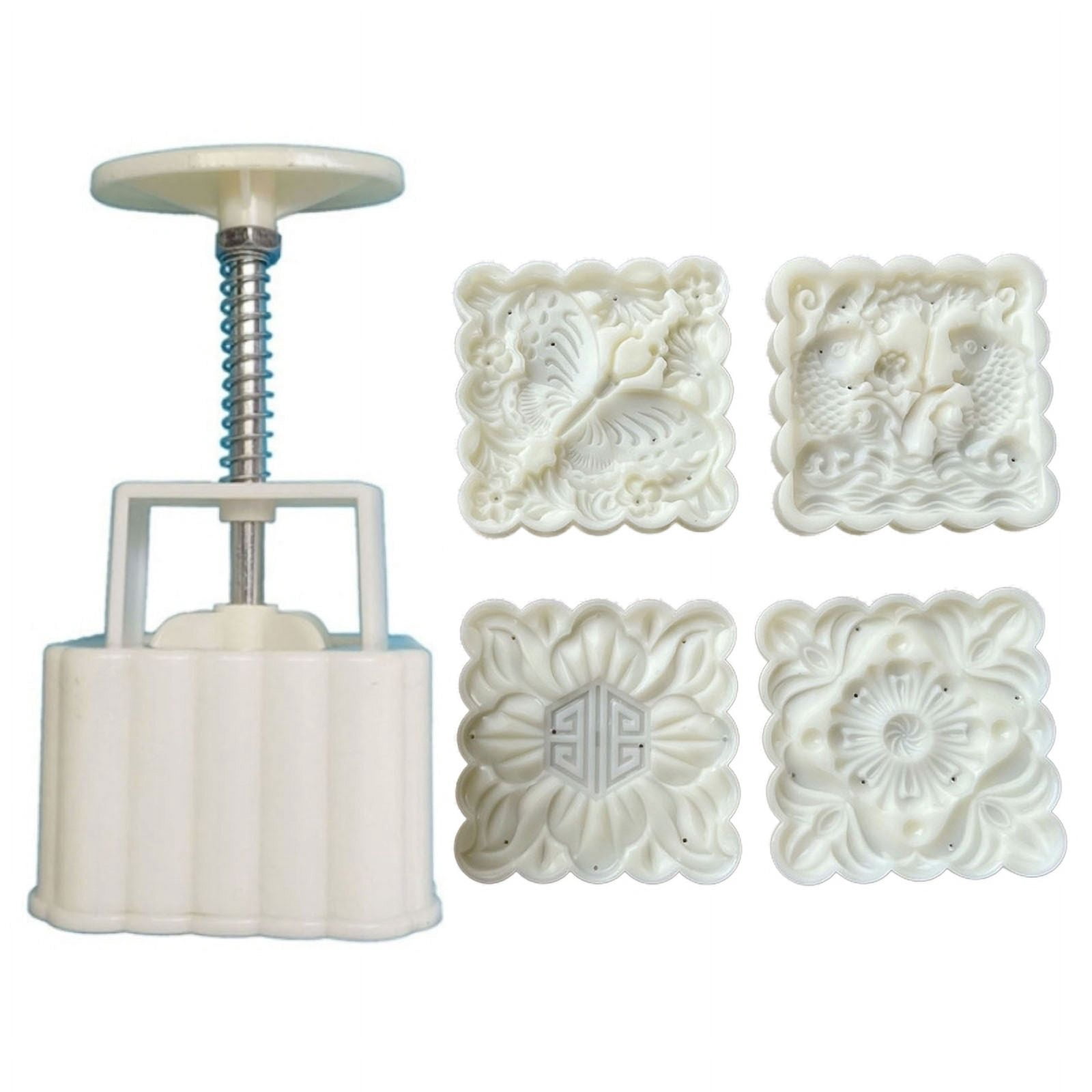 Square Mooncake Mould with 4 Different Flower Shaped Mooncake Stamps ...
