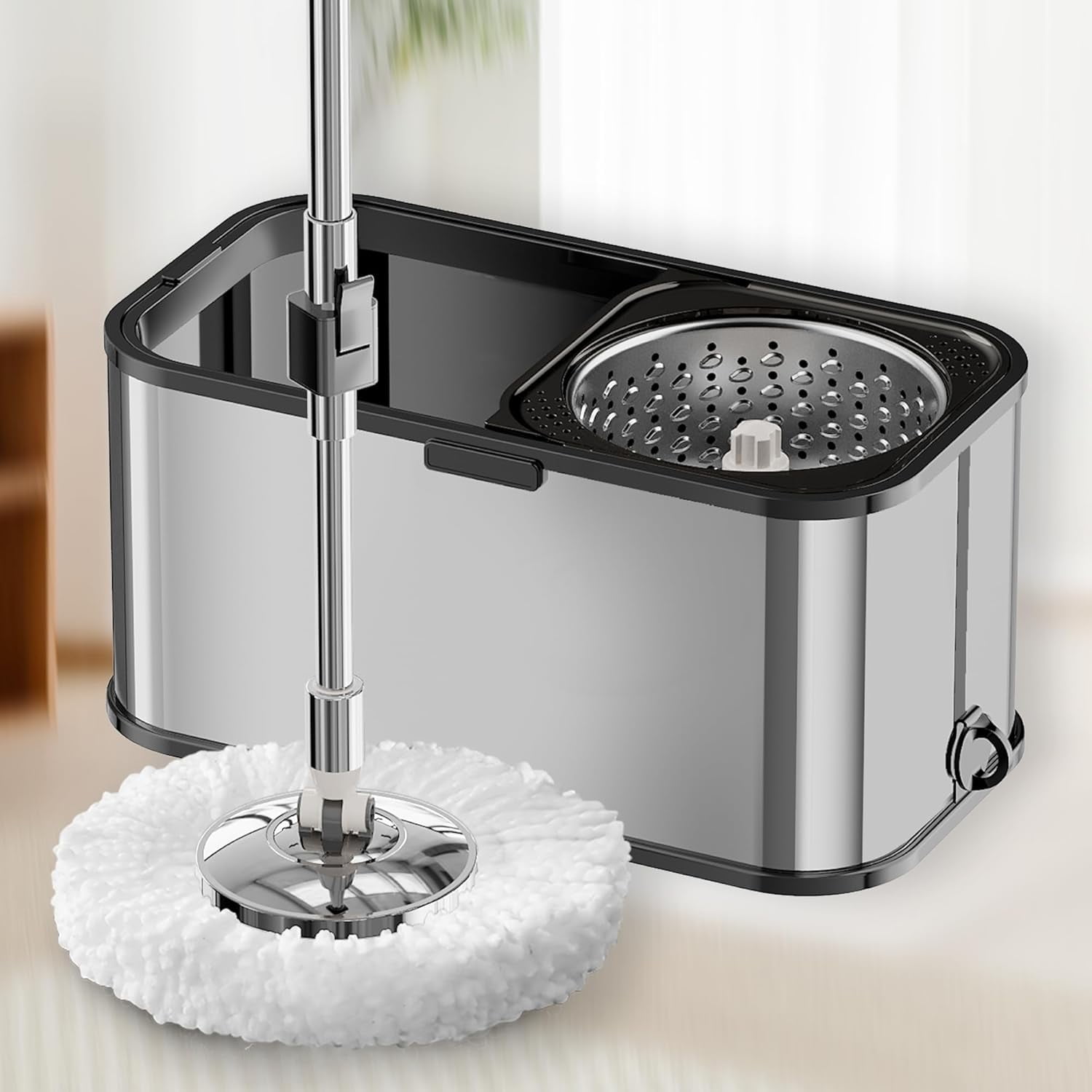 Square Mop and Bucket with Wringer Set, Stainless Steel 360° Spining ...