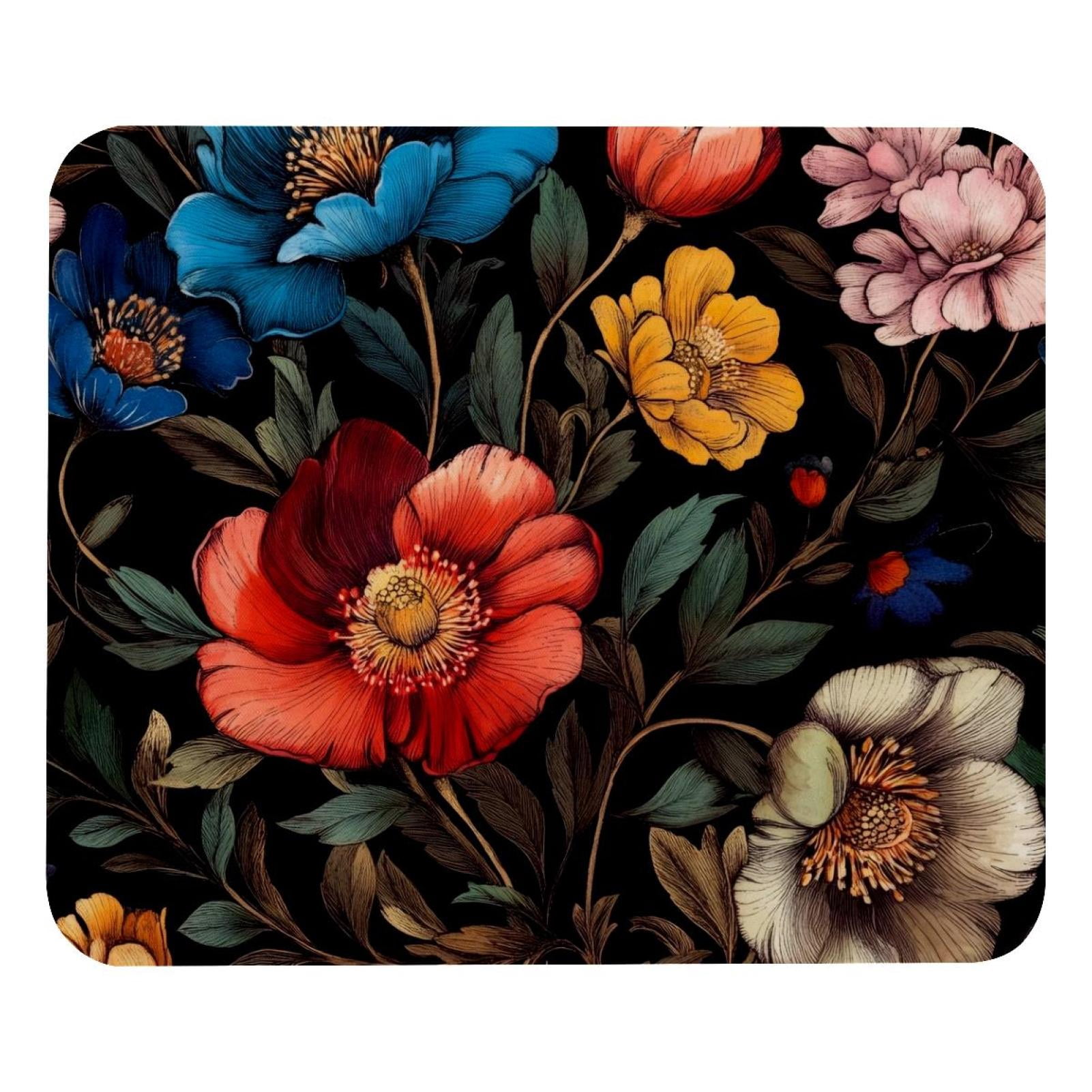 Square Mouse Pad Mid-Century Floral, Washable Mousepad Non-Slip Rubber ...