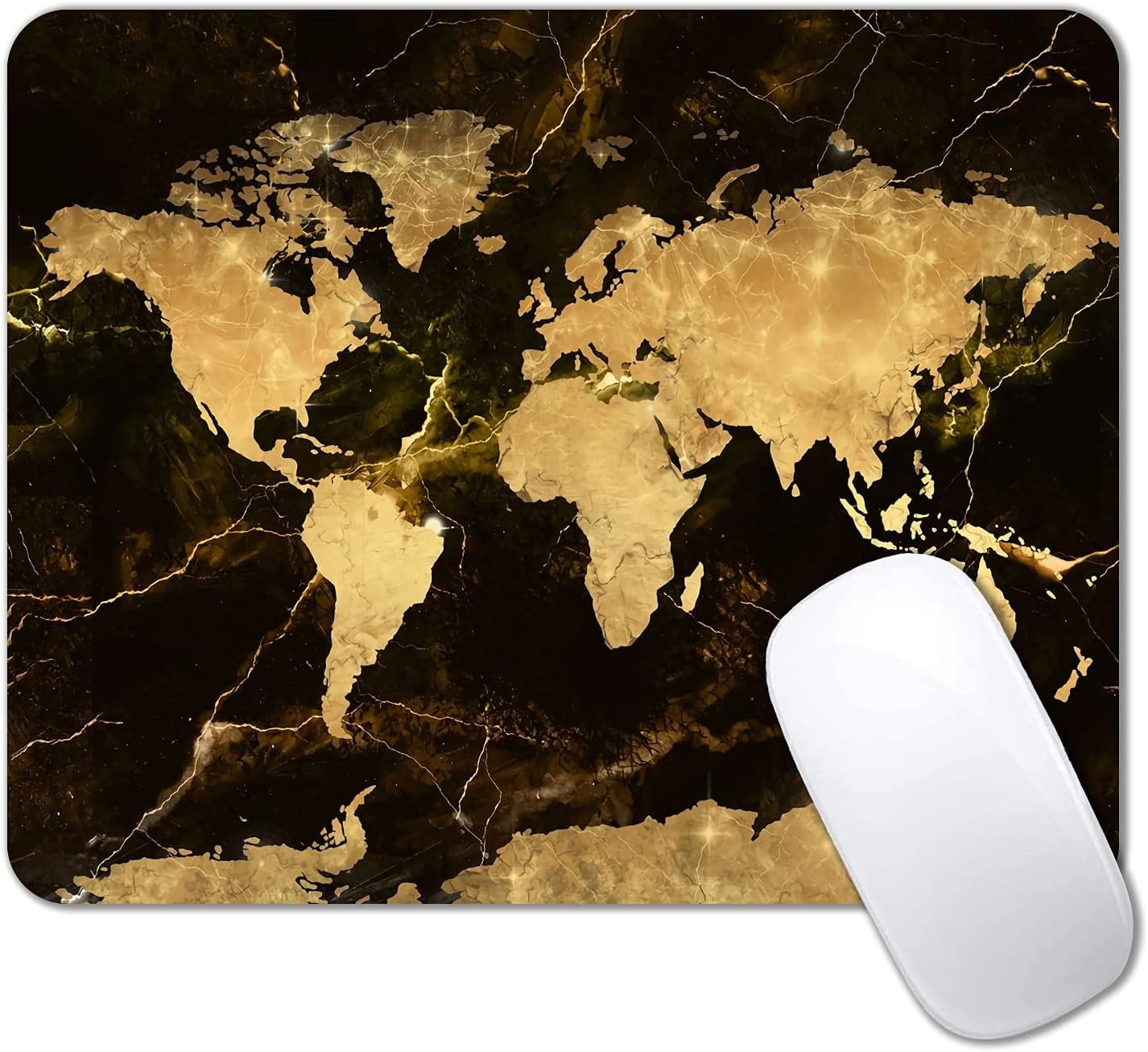 Square Mouse Pad, World Map Mouse Pad, Black Gold Marble Mousepad, Non ...