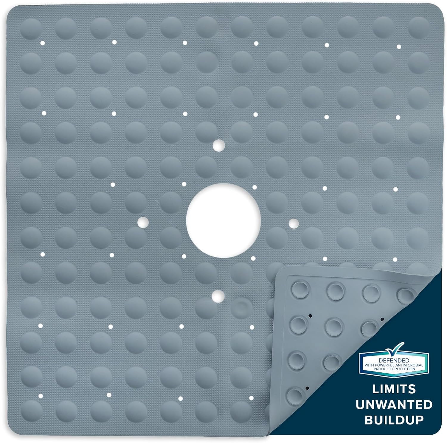 Square Natural Rubber Shower Stall Mat, 21” x 21”, Non Slip Safety ...