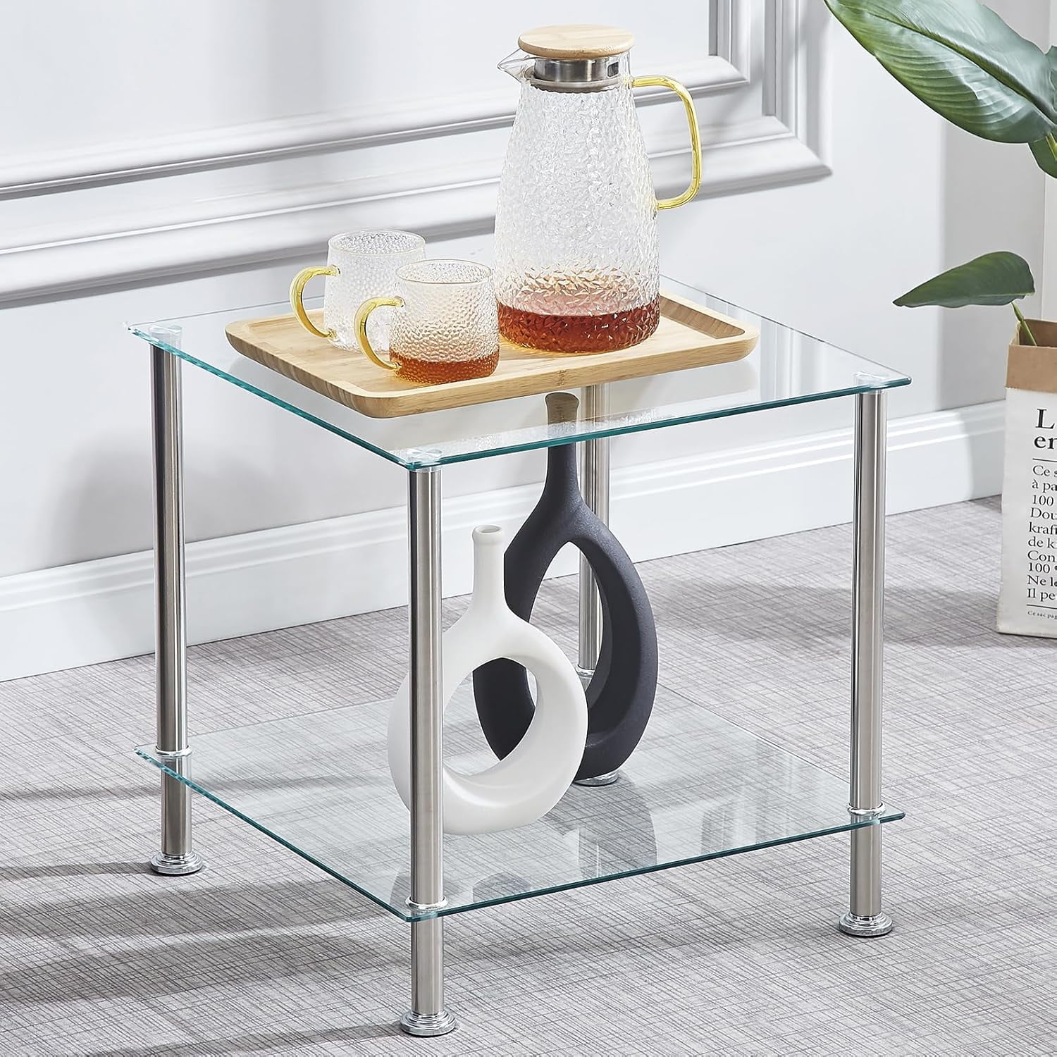 Square Nesting Side Table Glass End Tea Table for Living Room/Bedroom ...