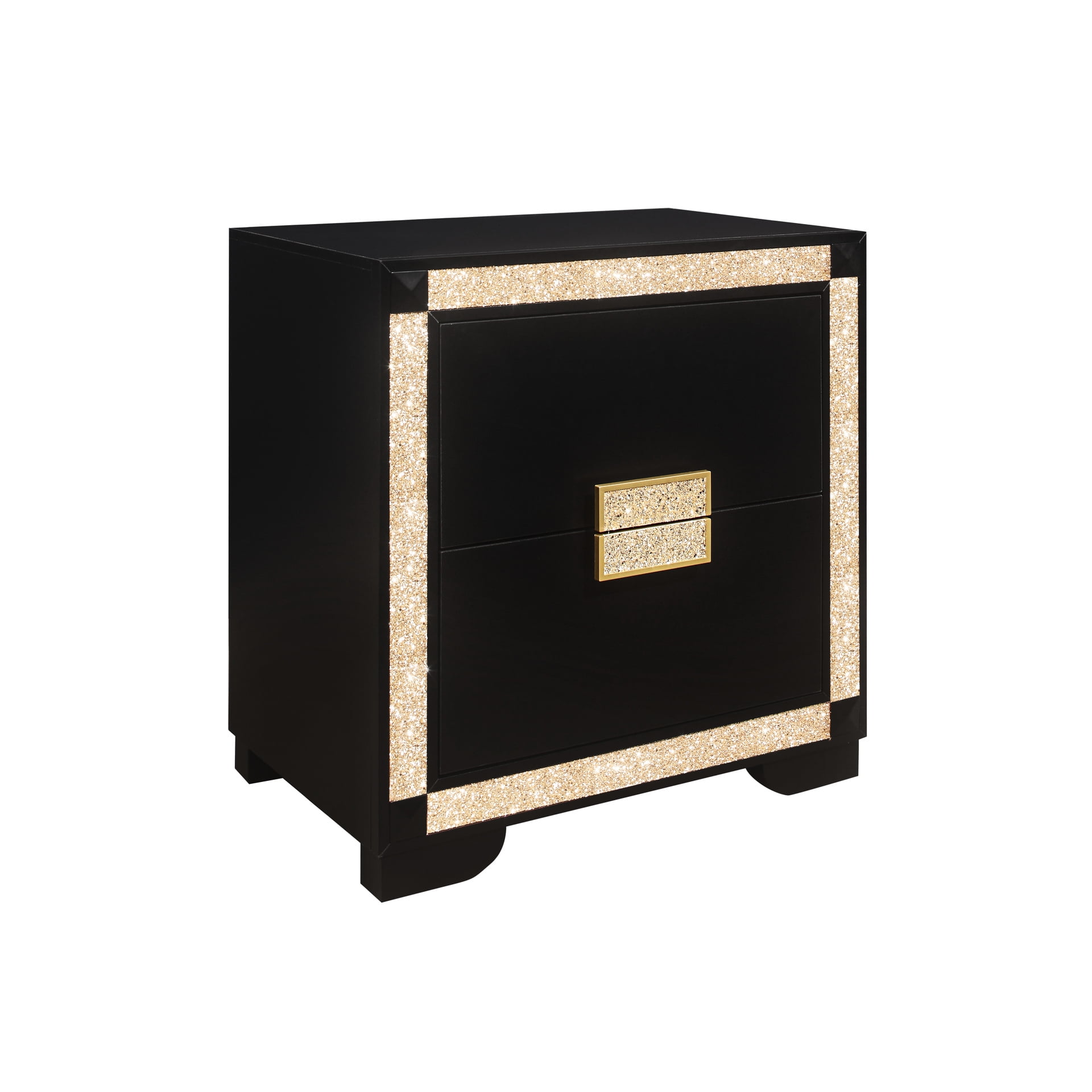 Square Nightstand In Black/gold With Glitter Accent And Deep Drawers ...
