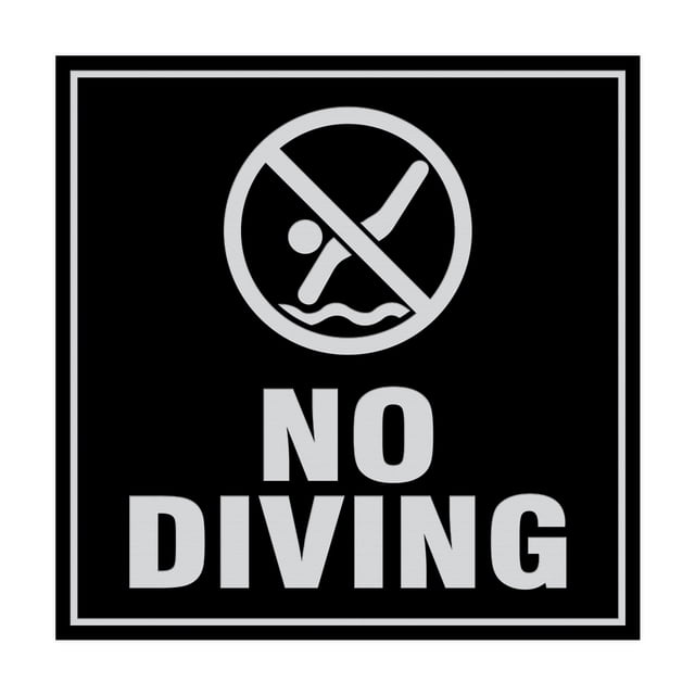 Square No Diving Sign (Black / Silver) - Large - Walmart Business Supplies