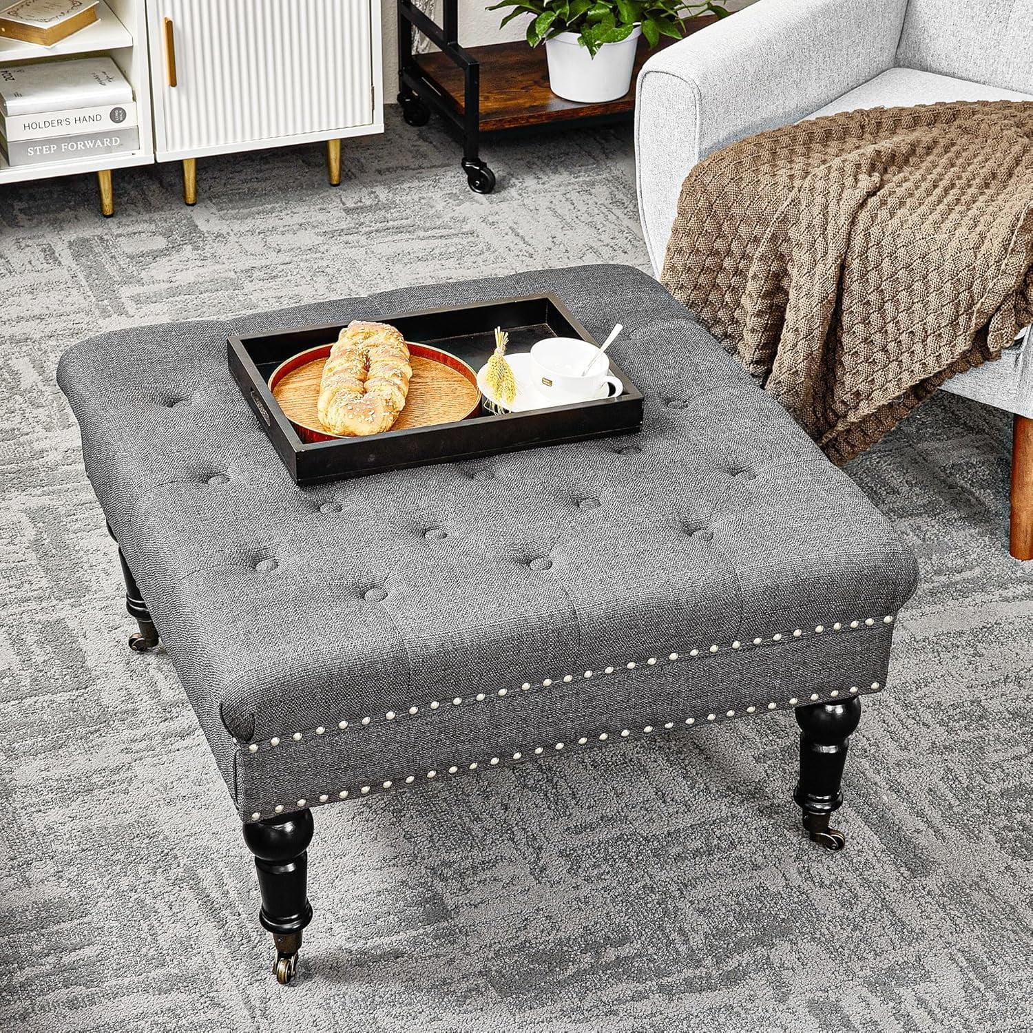 Square Ottoman Coffee Table, Large Large Square Ottoman with a Tray ...