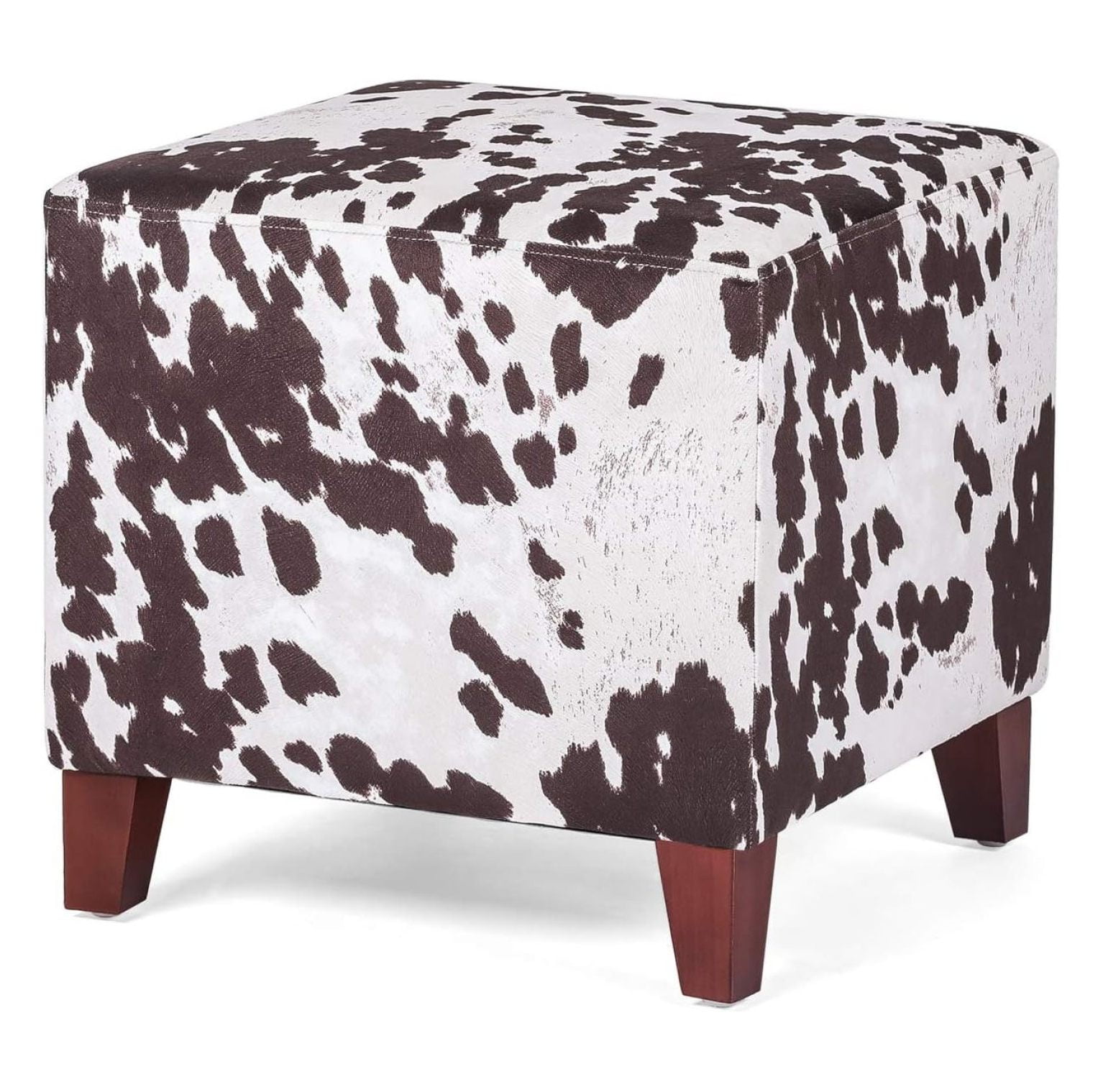 Square Ottoman Fabric Cube Foot Rest Stool with Wooden Legs, Footstool ...