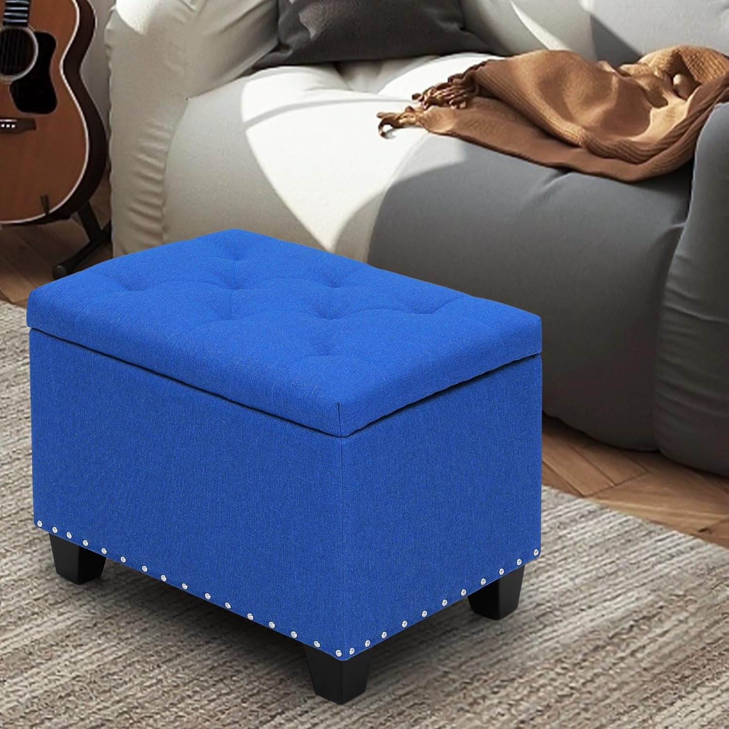 Square Ottoman with Storage, 24 Inch Ottoman Upholstered Storage ...