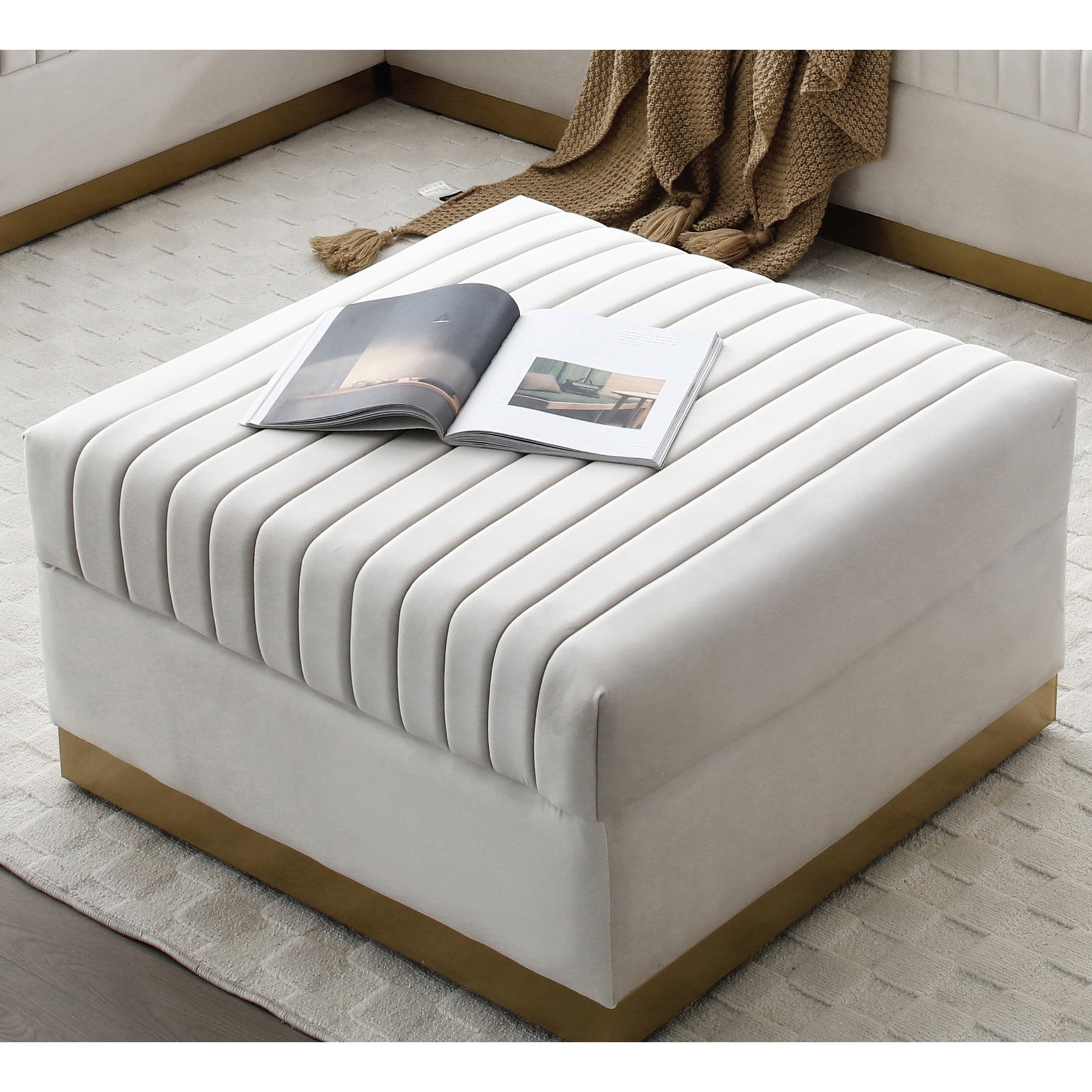 Square Ottoman - Super Soft Surface - Living Room Relax - Solid Wood ...