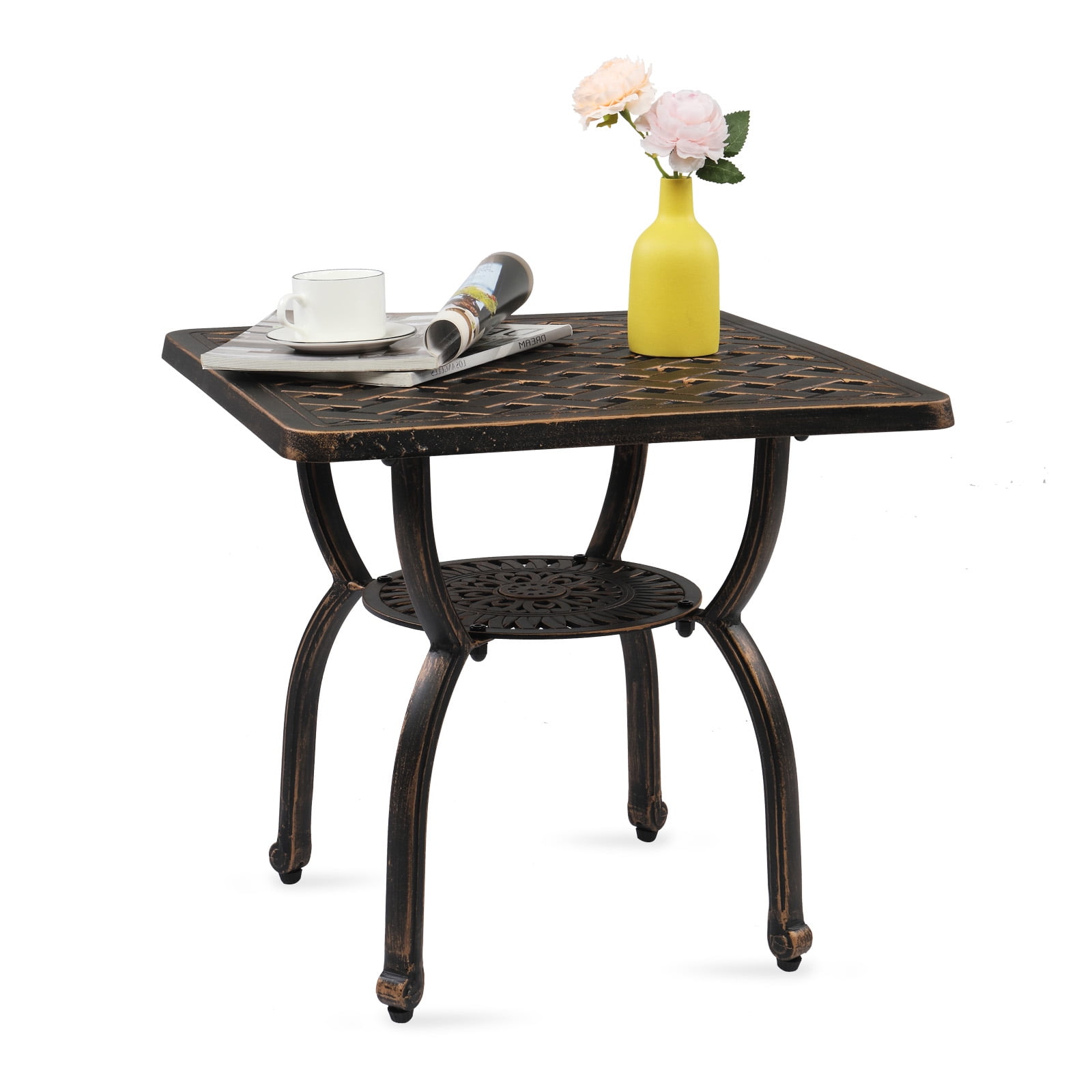 Square Outdoor Side Table, Cast Aluminum Patio Coffee Table, Small ...