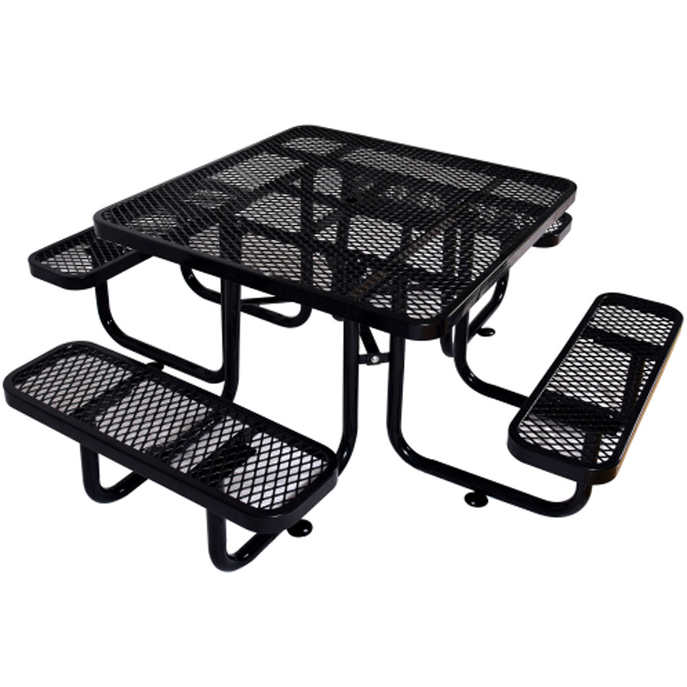 Square Outdoor Steel Picnic Table 46" black ,with umbrella pole ...