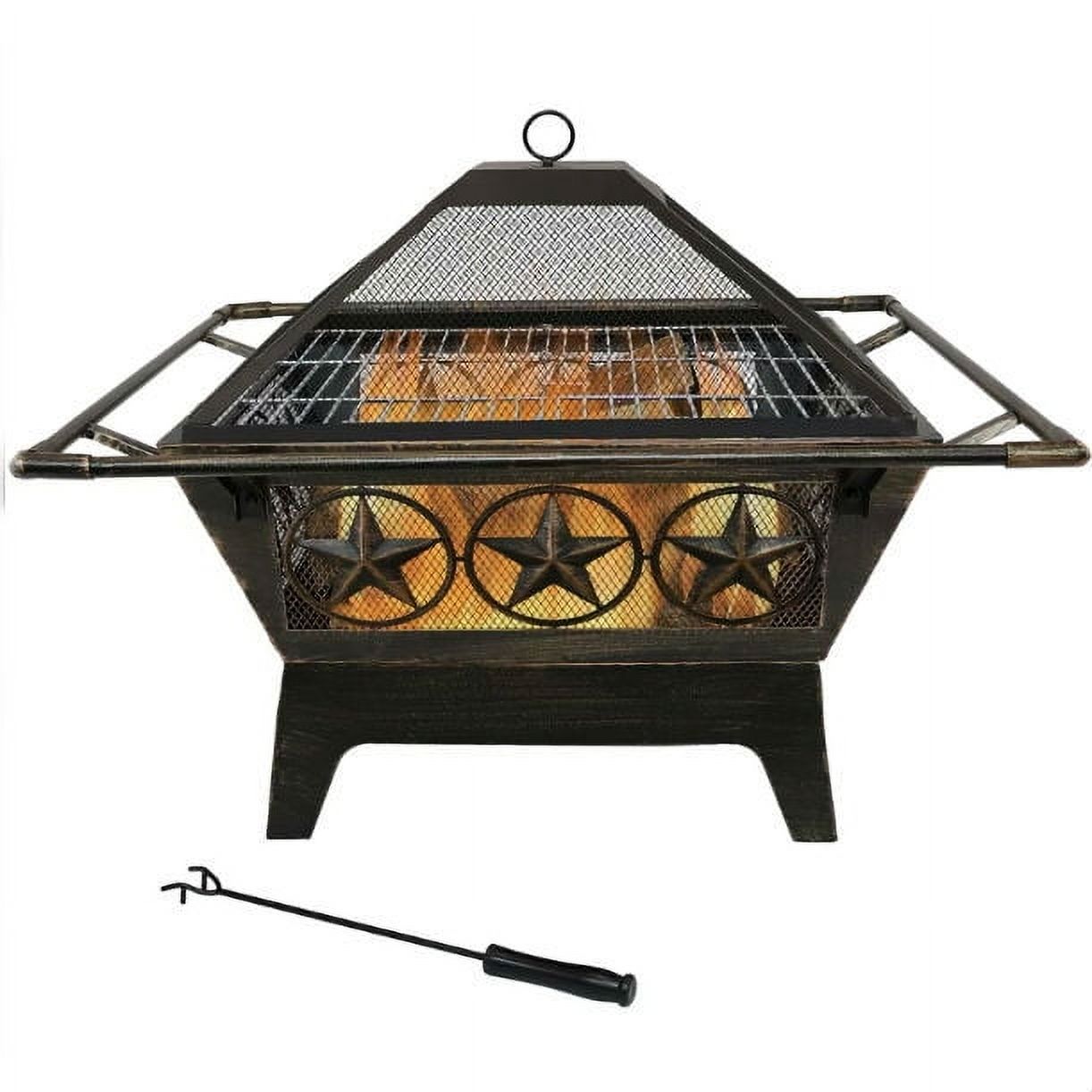 Square Outdoor Steel Wood Burning Fire Pit with Star Design - Walmart.com