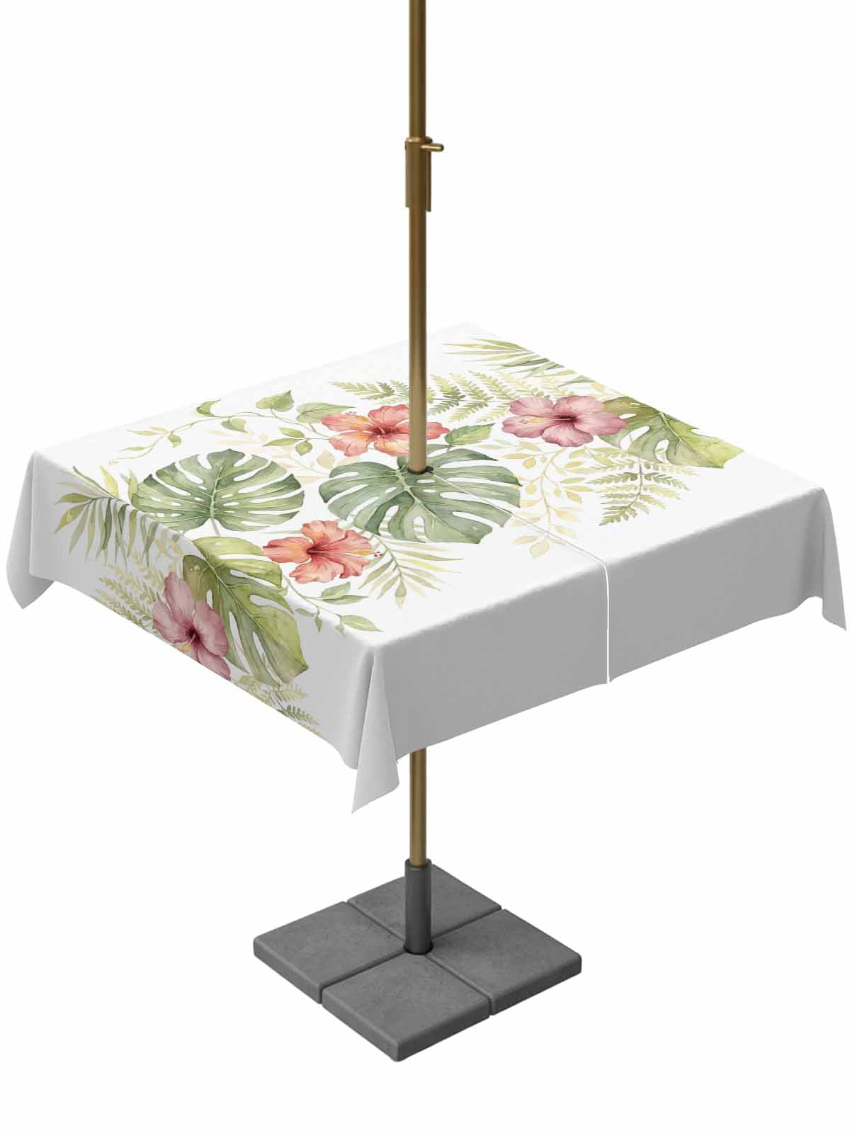 Square Outdoor Tablecloth with Umbrella Hole Tropical Botanical Table ...