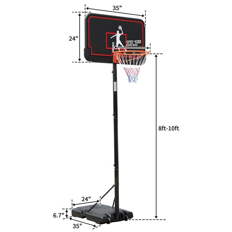 Square PE Board Portable Adjustable Basketball Stand Red And Black 8' x ...