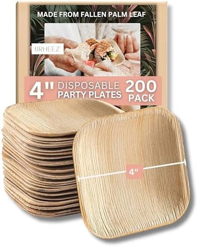 Square Palm Leaf 200 Party Plates 4 Inch Compostable & Biodegradable ...