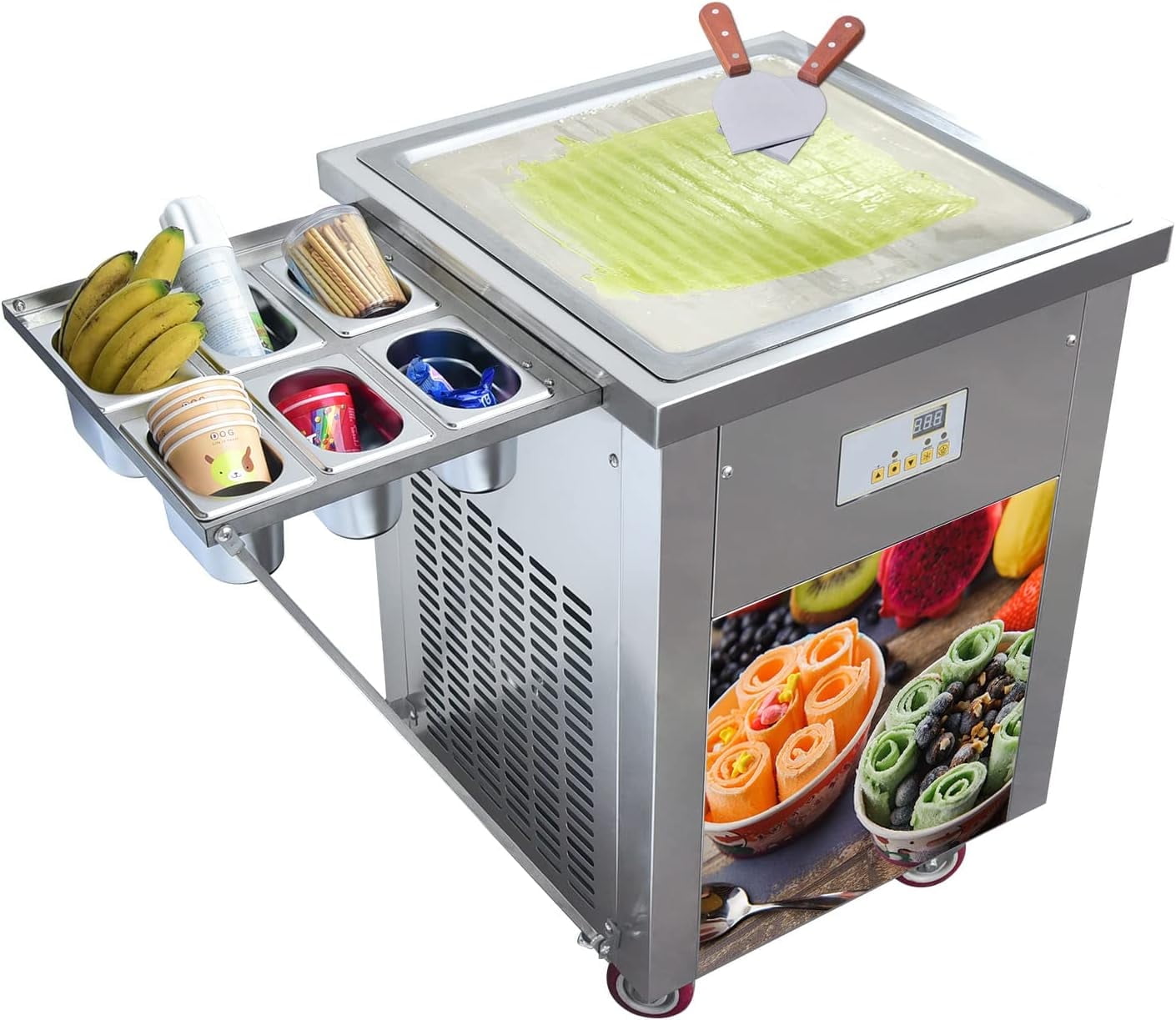 Square Pan Ice Cream Roll Maker with 6PCS Buckets, Fast Cooling Fried ...