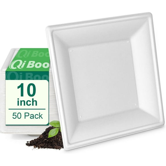 Square Paper Plates 10 Inch [50-Pack] Compostable Eco Friendly ...