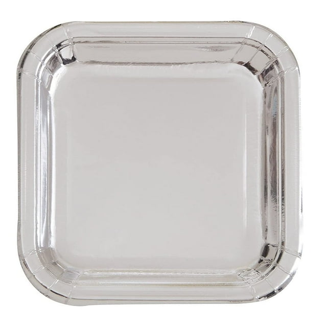 Square Paper Plates, 7 in, Silver Foil, 8ct - Walmart.com