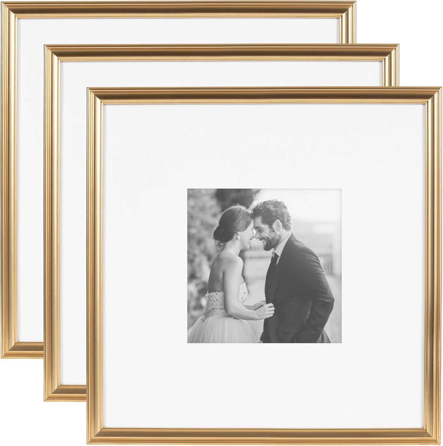 Square Picture Frame Set of 3, 16 x 16 matted to 8 x 8, Gold, Modern ...