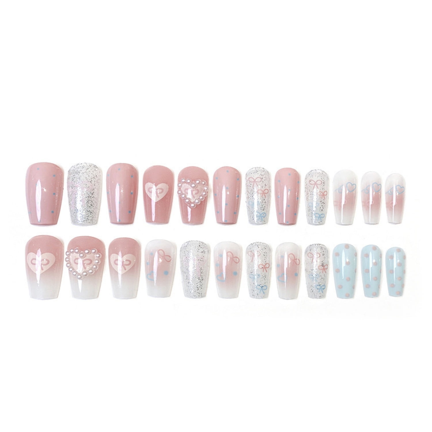 Square Pink Fake Nails,Coffin French Press on Nails Acrylic Fake Nails ...