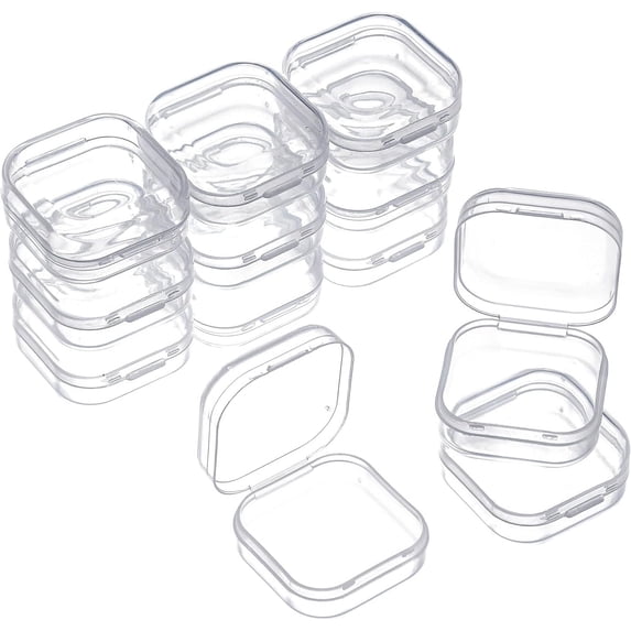 Square Plastic Bead Storage Containers with Hinged Lid Clear 3.5x3.5x1 ...