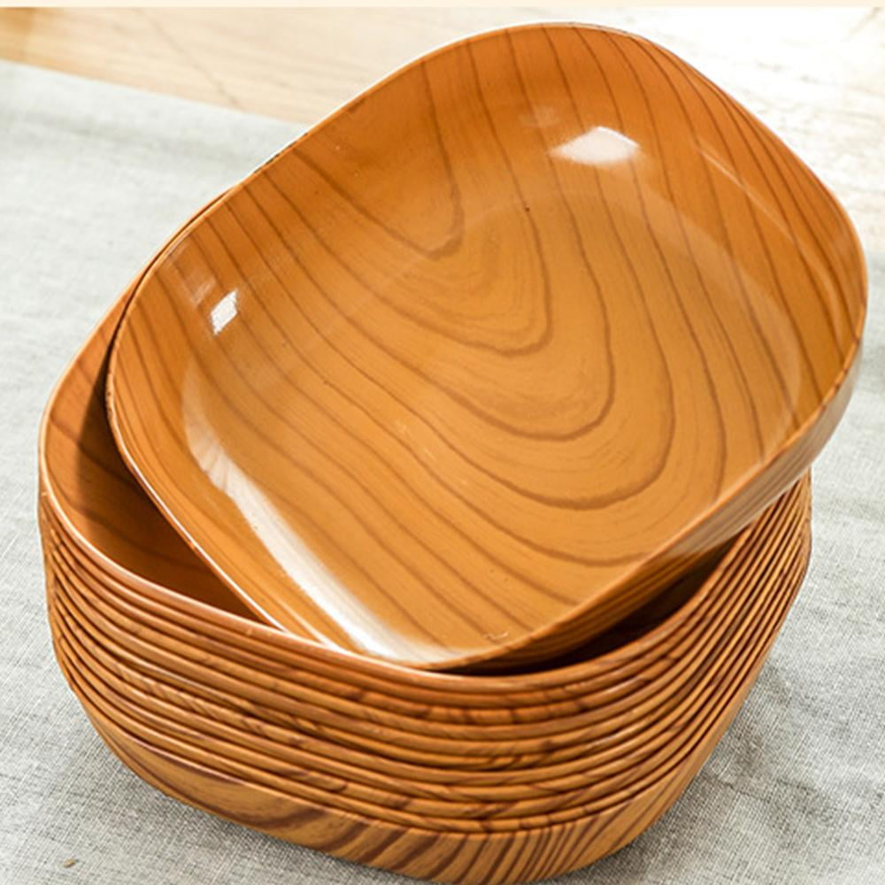 Square Plastic Dinner Plate Tray,Wood Grain Square Dish,Square Plates ...