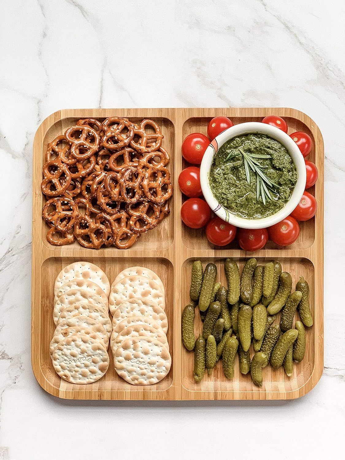 Square Platter| 100% Organic Bamboo| Sectional Wooden Dish| Serving ...
