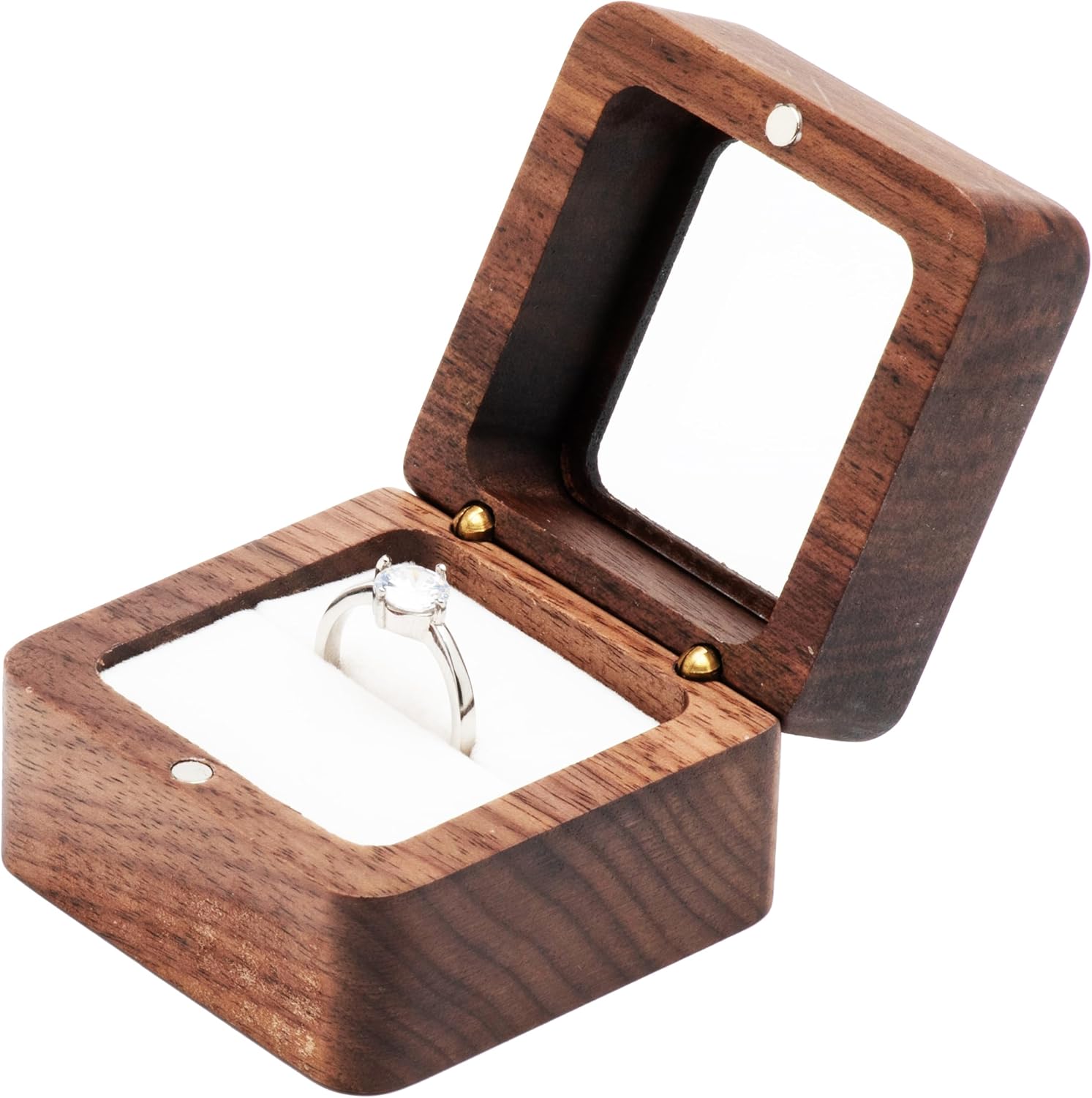 Square Portable Wood Ring Gift Box Case for Proposal Engagement Jewelry ...