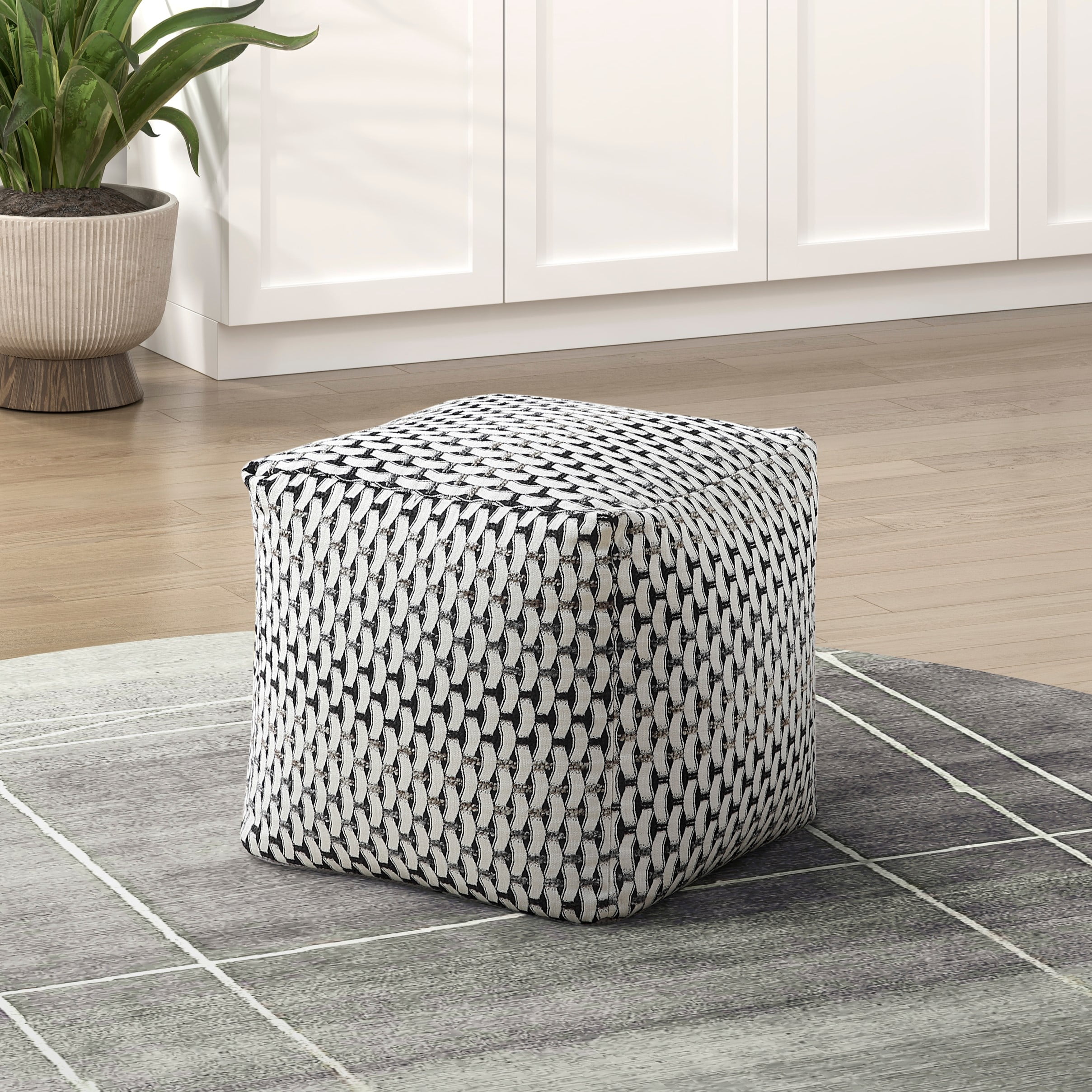 Square Pouf Jacquard Fabric Upholstery Modern Ottoman, Footstool, Non ...