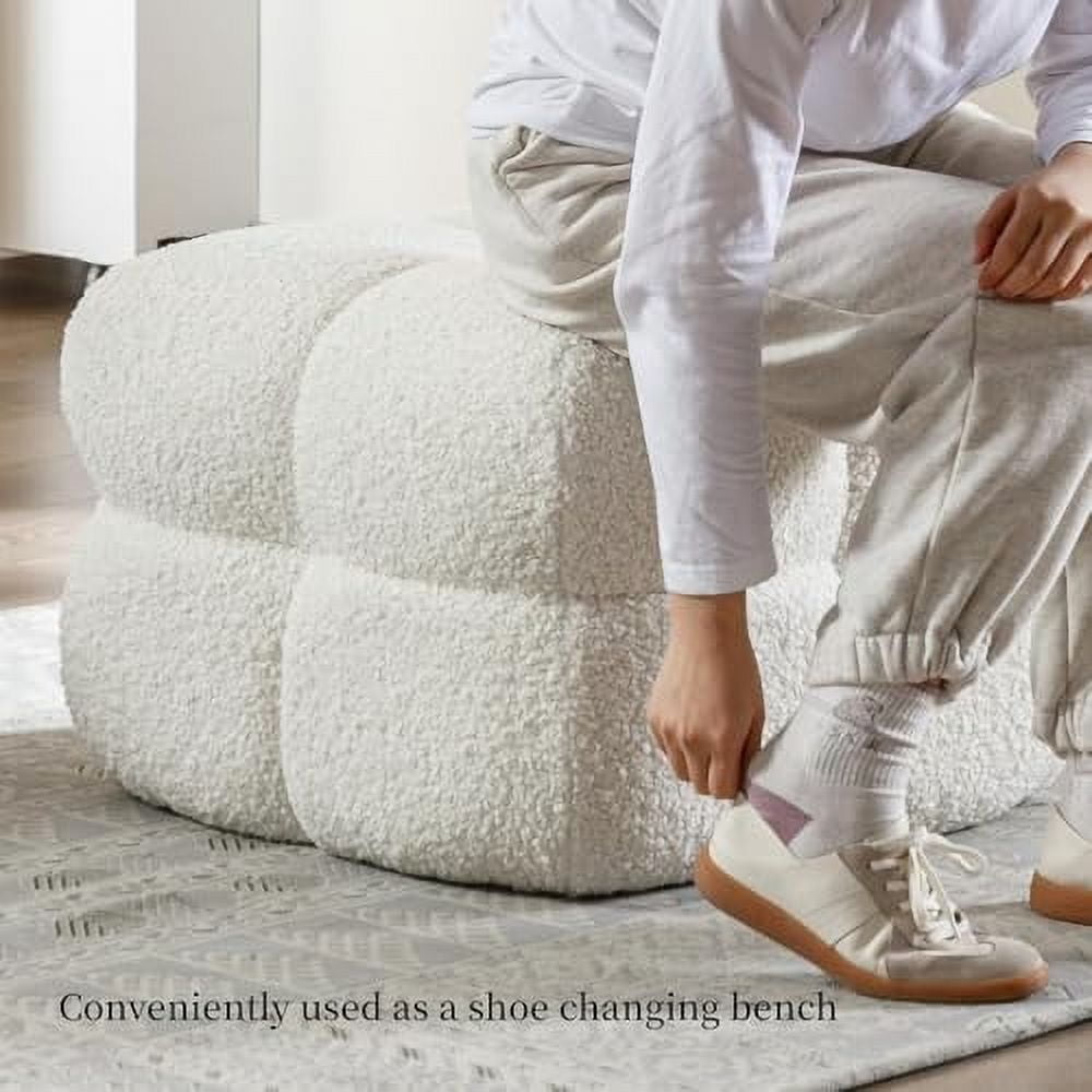Square Pouf Ottoman, Boucle Tufted Ottoman Coffee Table for Living Room ...