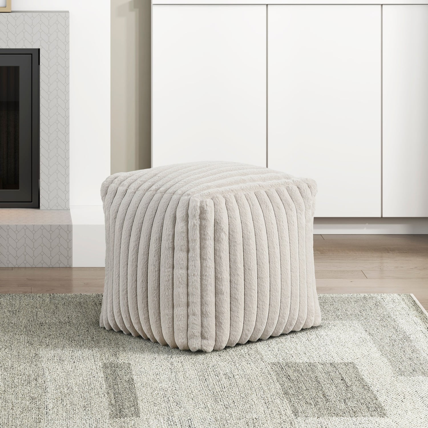 Square Pouf Plush Corduroy Fabric Upholstery Modern Ottoman Footstool ...