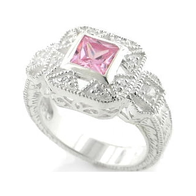 Sterling Silver Promise Ring with Square Princess Cut Pink Ice and ...