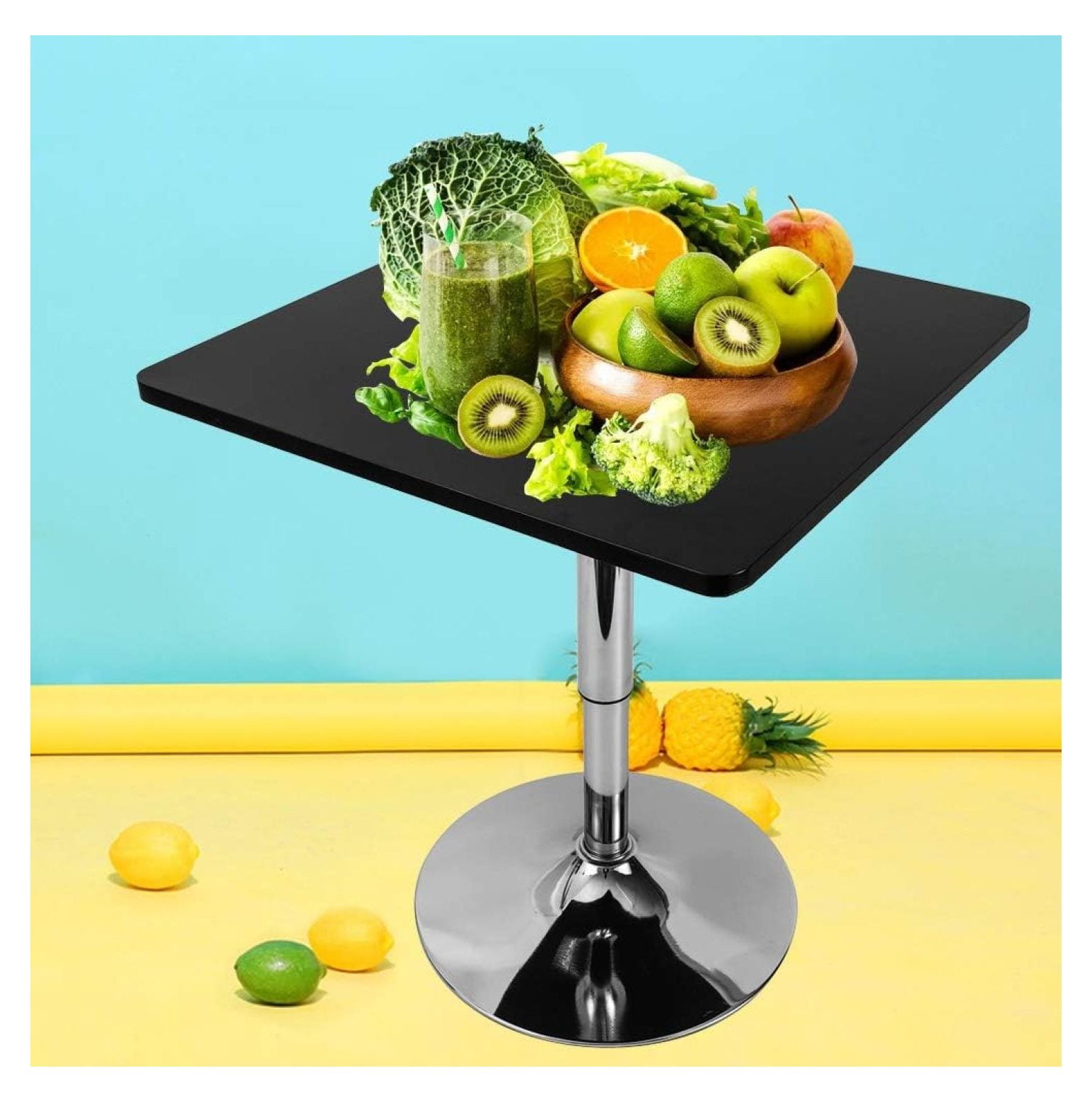 Square Pub Table with Black Top, Bar Height Adjustable 360 Swivel Bar ...