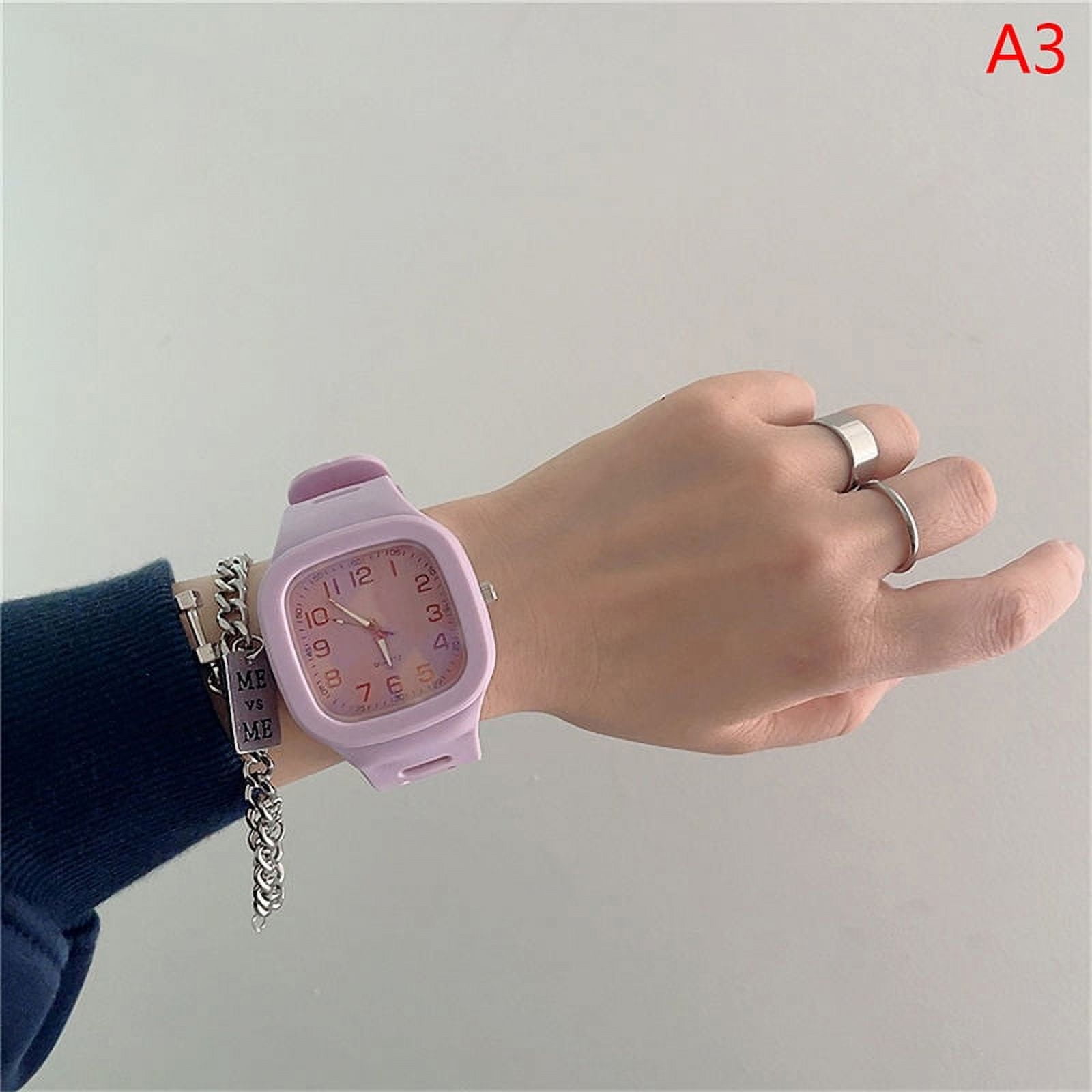 Square Quartz Digital Dial Casual Wrist Watches Rubber Strap ...