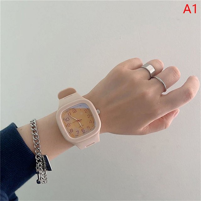 Square Quartz Digital Dial Casual Wrist Watches Rubber Strap ...