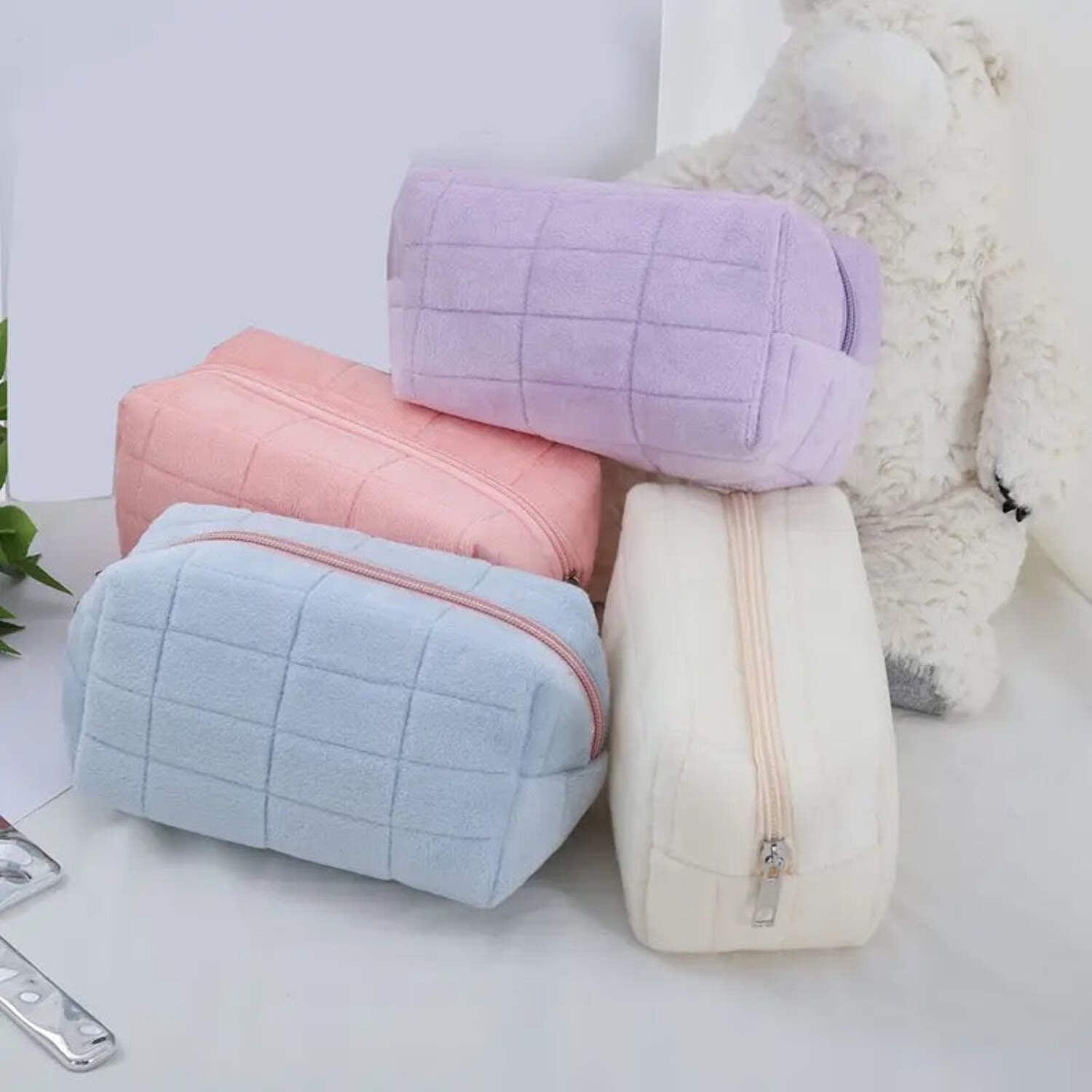 Square Quilted Puffy Plush Cosmetic Multifunction Makeup Bag - Walmart.com