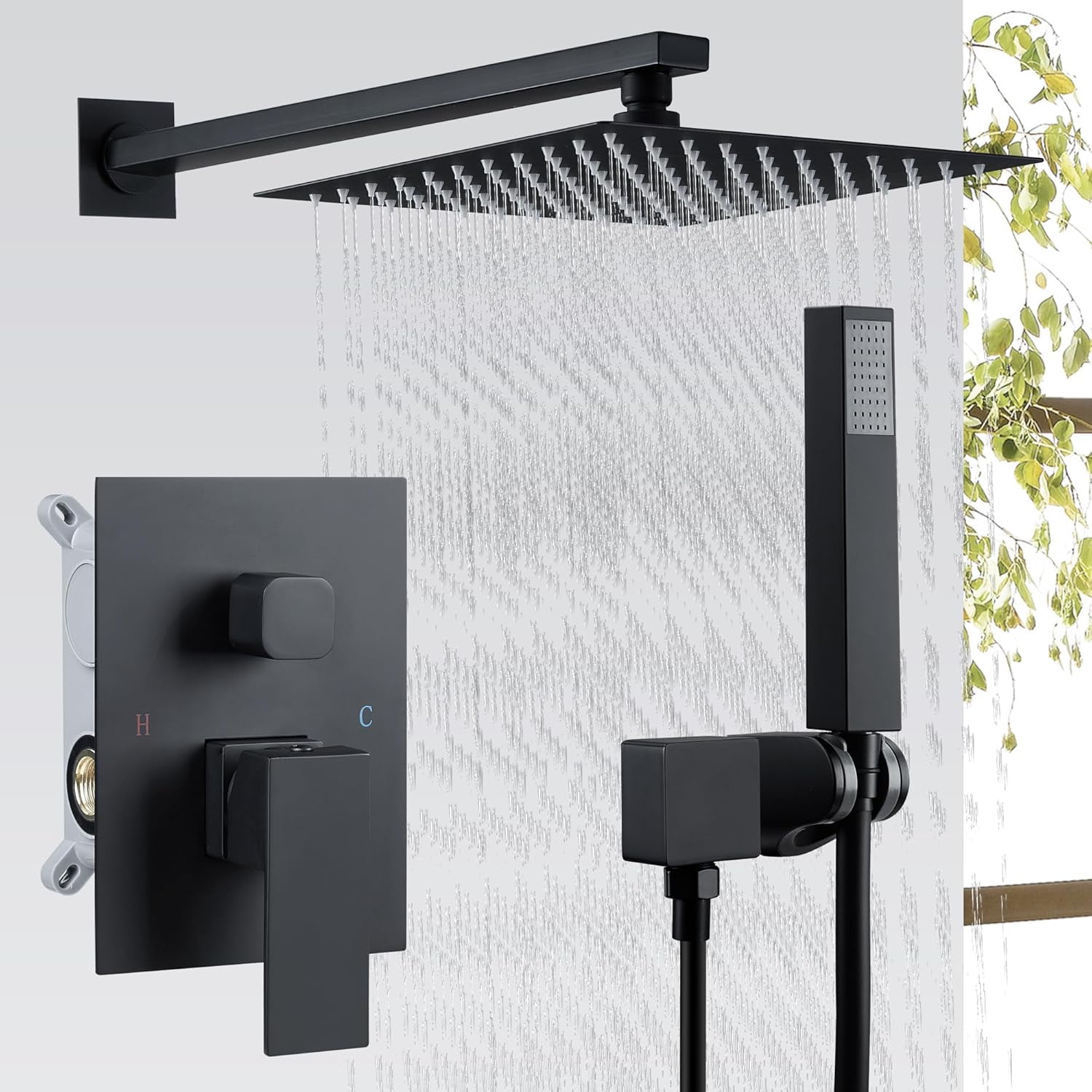 Square Rainfall Shower Head and Handle Set,Wall Mounted Shower Fixtures ...
