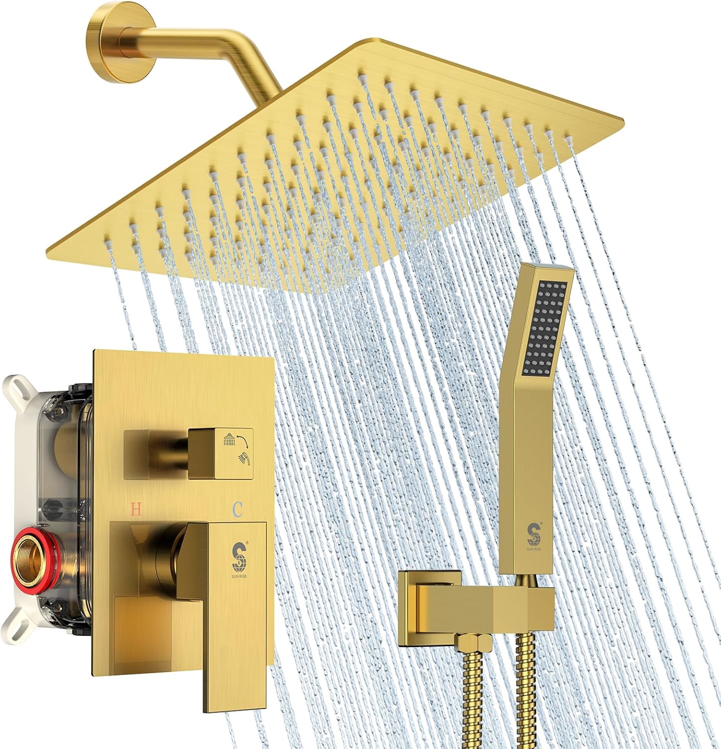 Square Rainfall Shower Head and Handle Set Wall Mounted Shower Fixtures ...