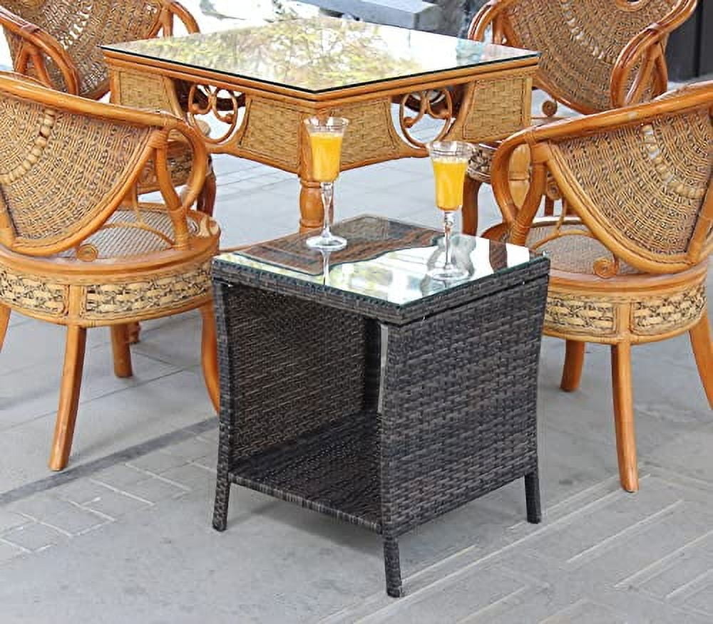 Square Rattan Wicker Outdoor Coffee Table Glass Top Steel Frame Patio Furniture W/Lower Shelf 19 ...