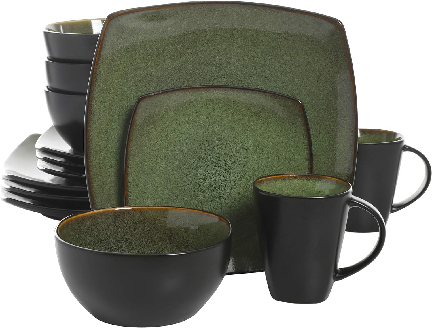 Square Reactive Glaze Dinnerware Set, Red, Service for 4 (16pcs ...
