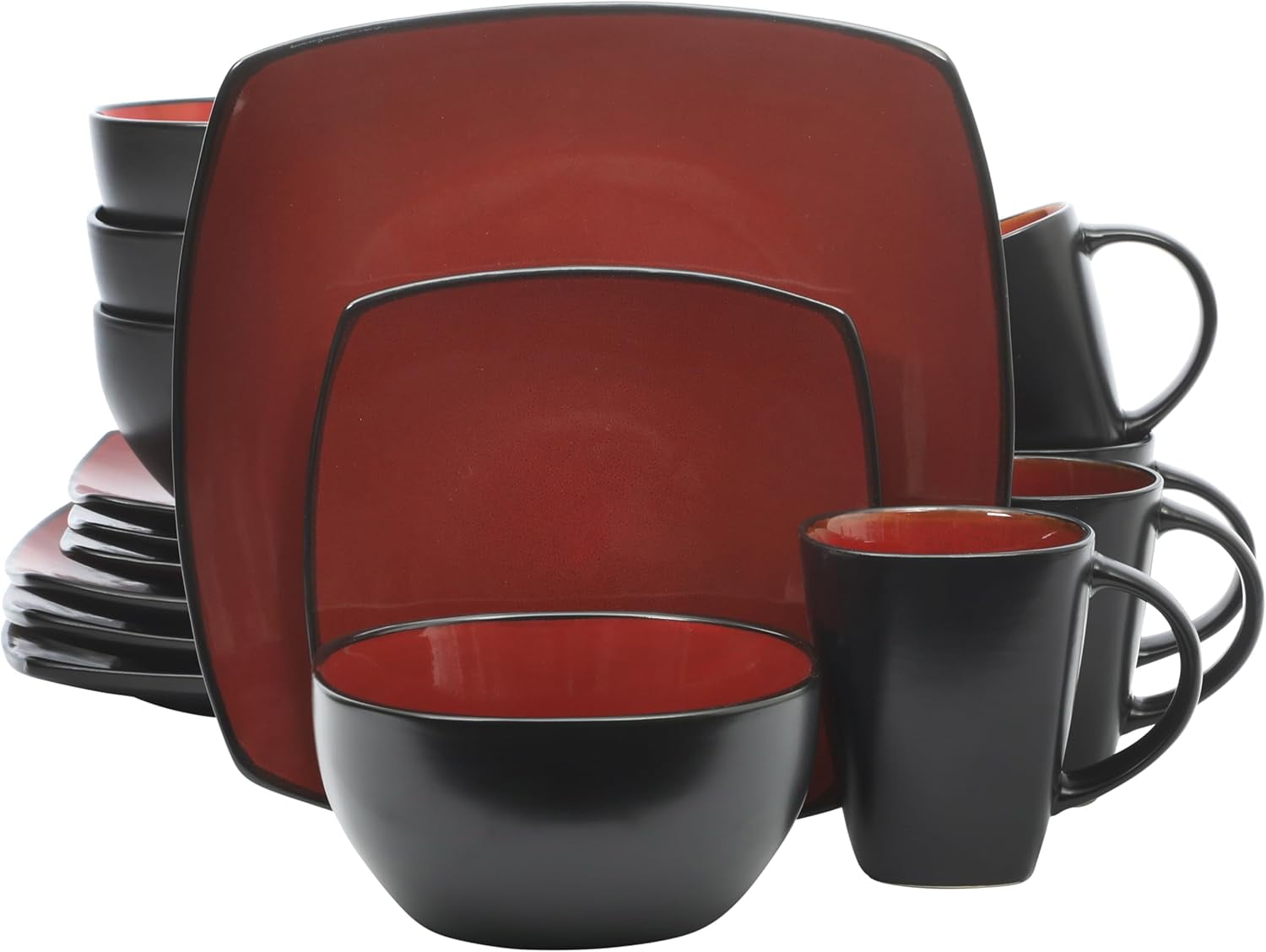 Square Reactive Glaze Dinnerware Set, Red, Service for 4 (16pcs ...