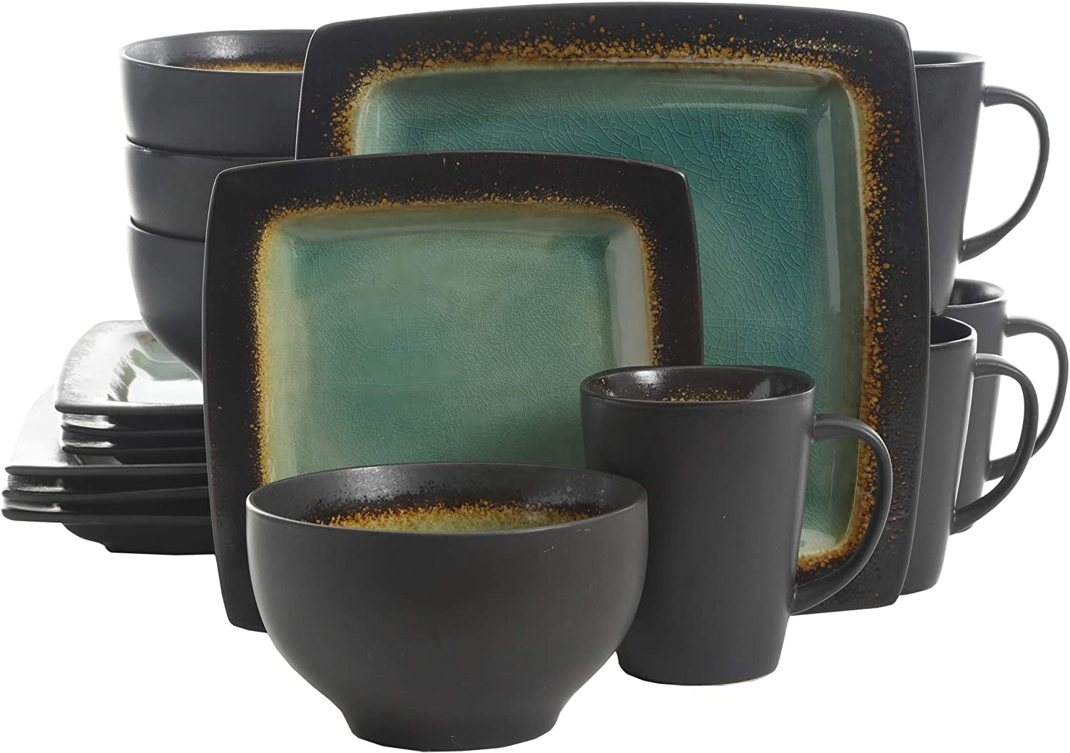 Square Reactive Glaze Stoneware Dinnerware Set, Service for 4 (16pcs ...