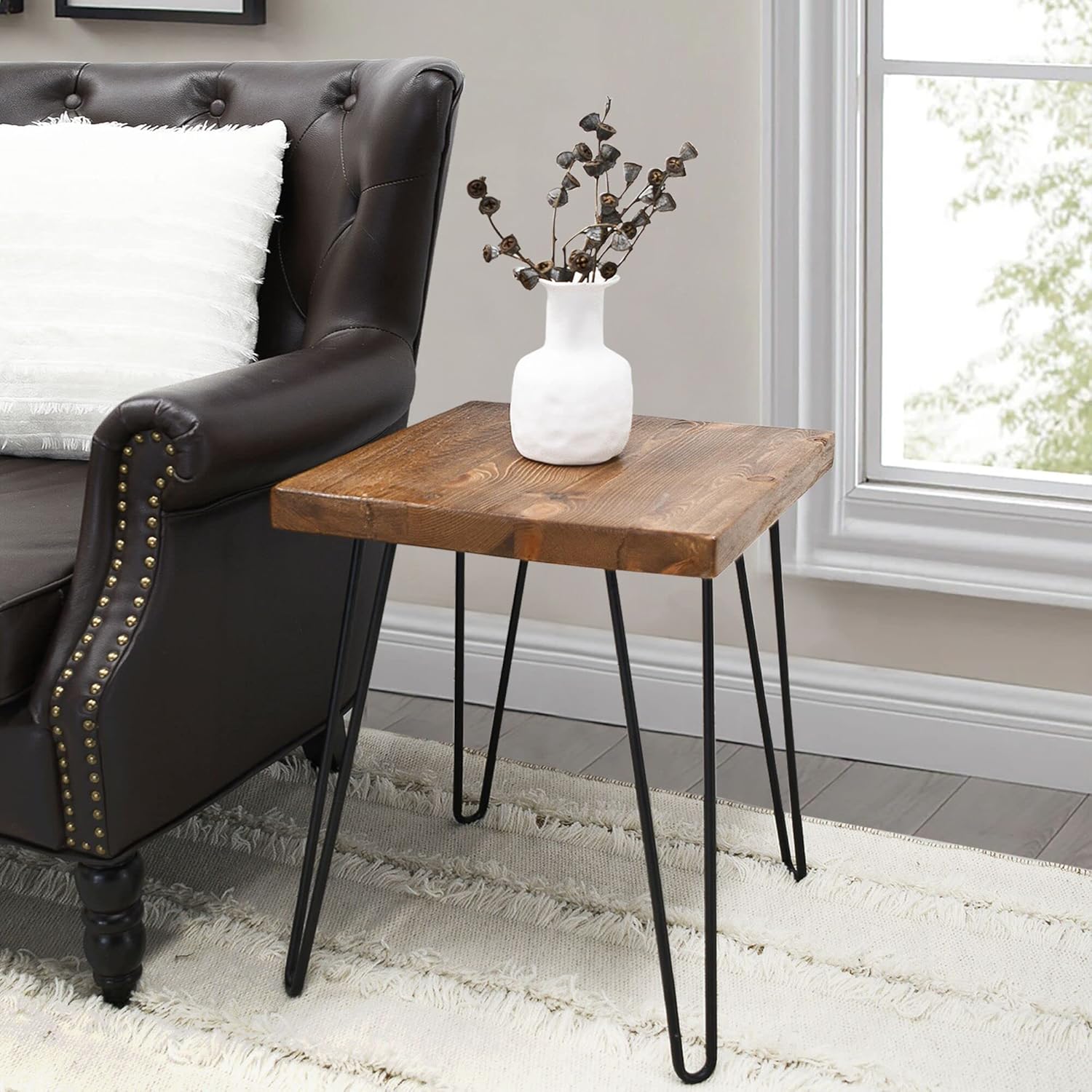 Square Reclaimed Wood Side Table, 15x15x20 Inches Rustic Accent Table ...