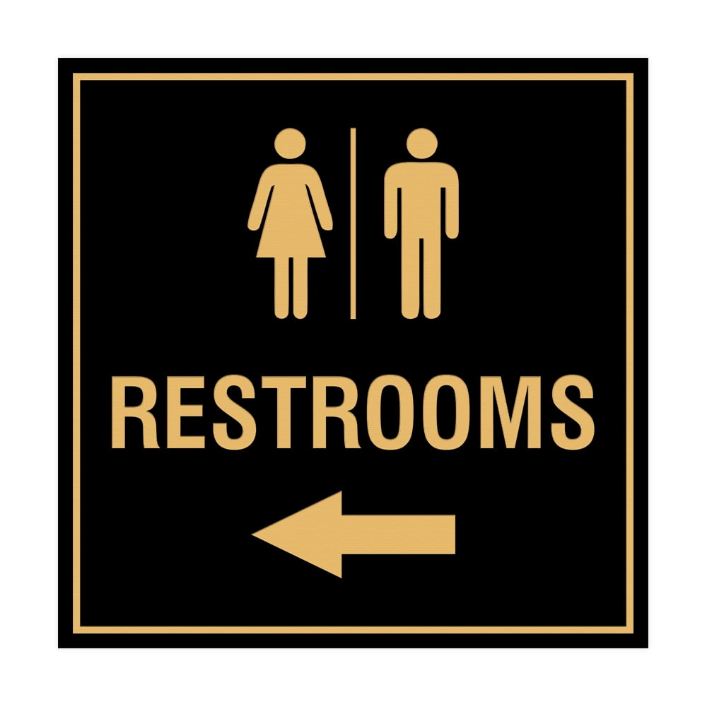 Square Restrooms left arrow Sign (Black Gold) - Large - Walmart.com