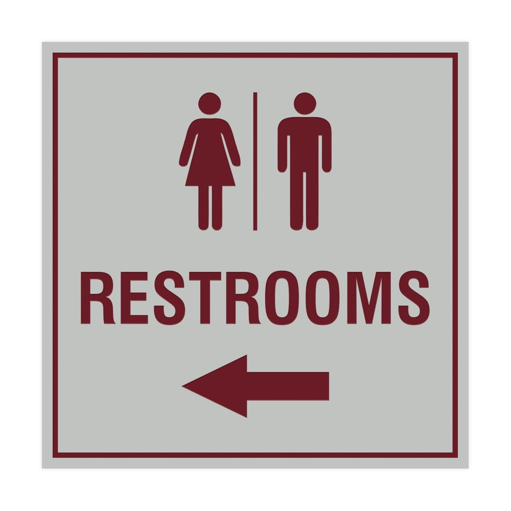 Square Restrooms left arrow Sign (Light Grey / Burgundy) - Medium ...