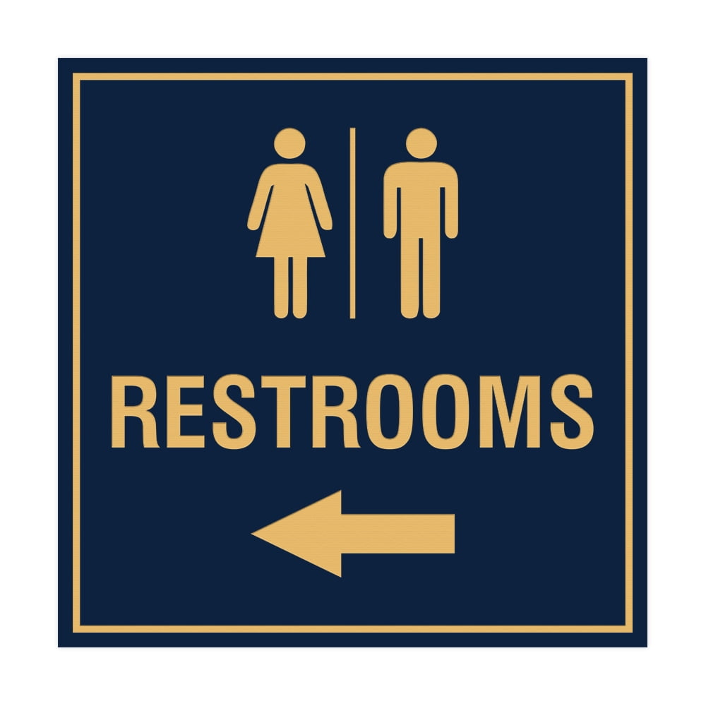 Square Restrooms left arrow Sign (Navy Blue/Gold) - Small - Walmart.com