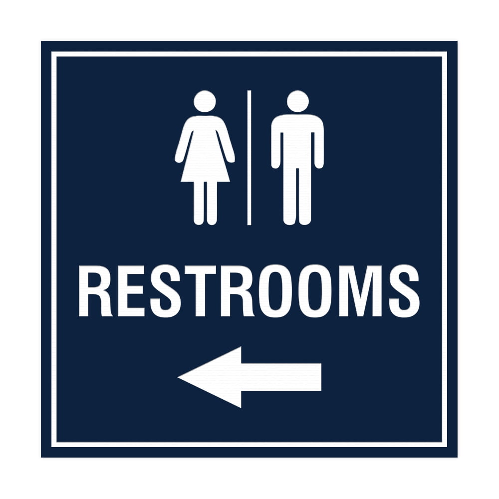 Square Restrooms left arrow Sign (Navy Blue / White) - Large - Walmart.com